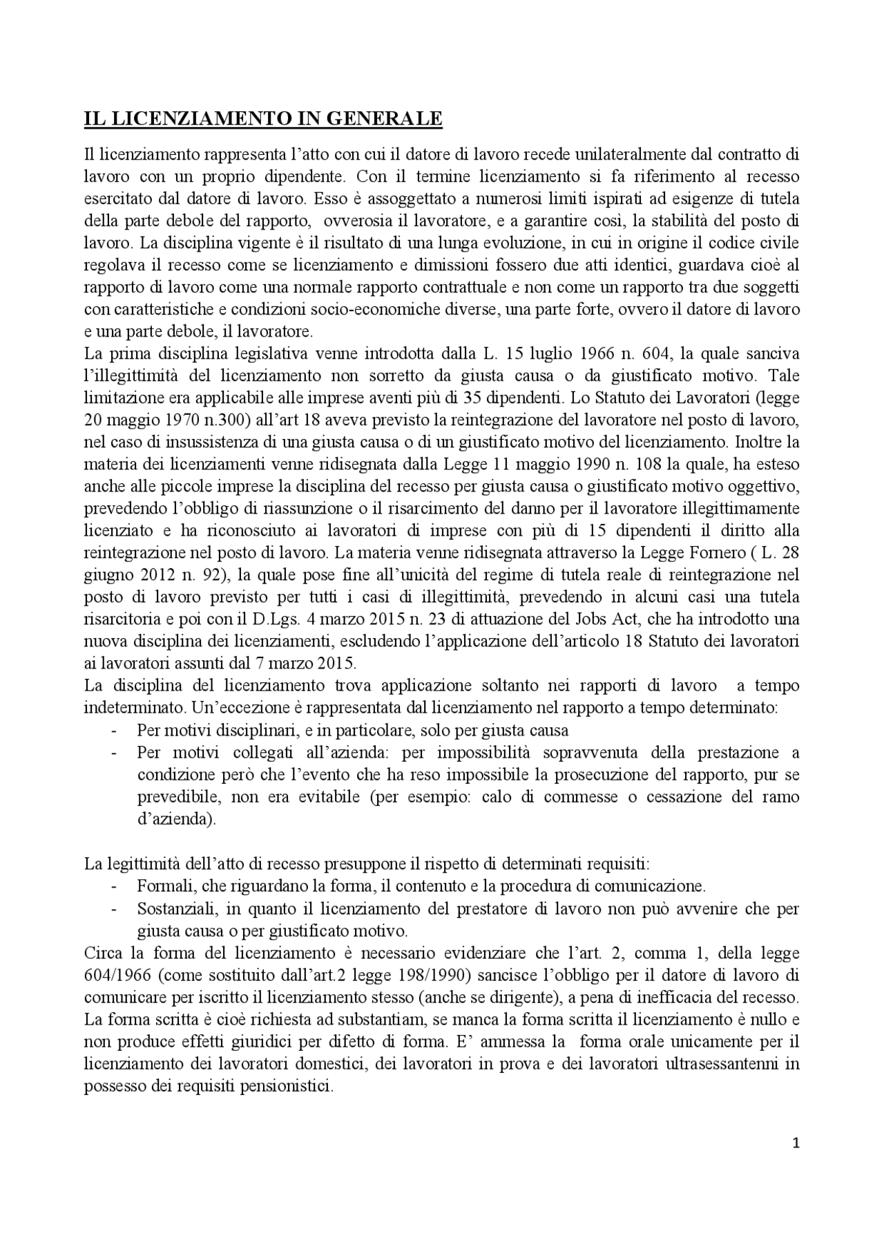 Licenziamento In Generale Docsity