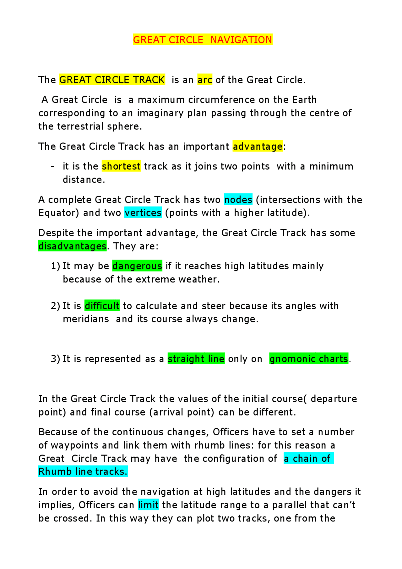 Great Circle navigation - Docsity