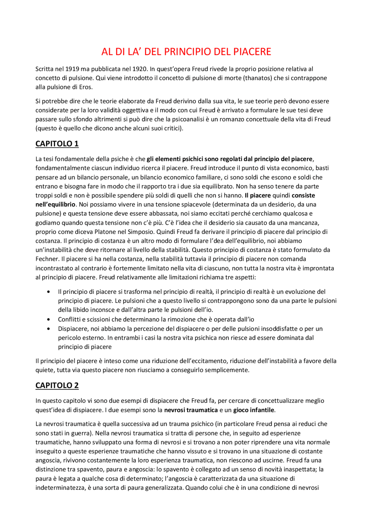 Al Di Là Del Principio Del Piacere Docsity