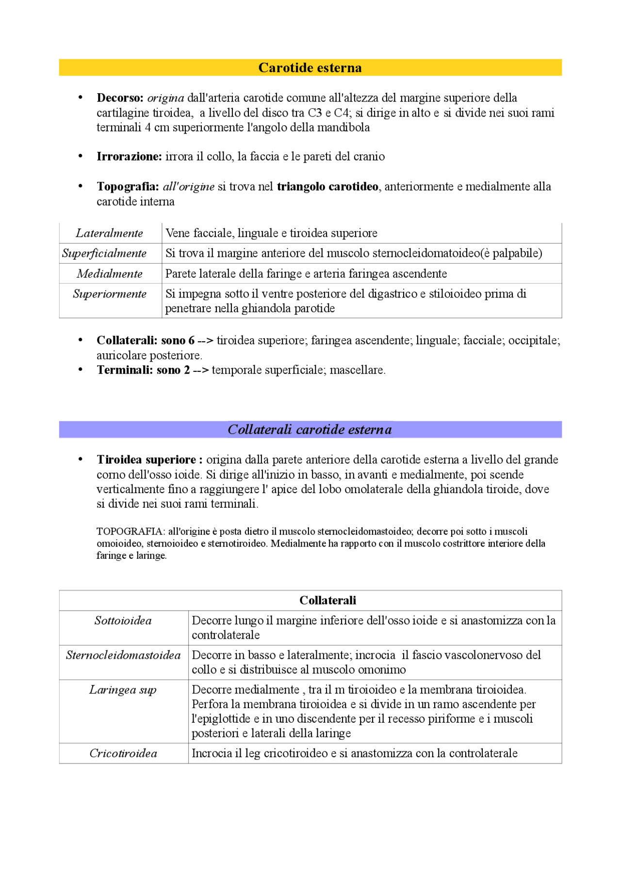 Carotide esterna: descrizione | Dispense di Medicina | Docsity