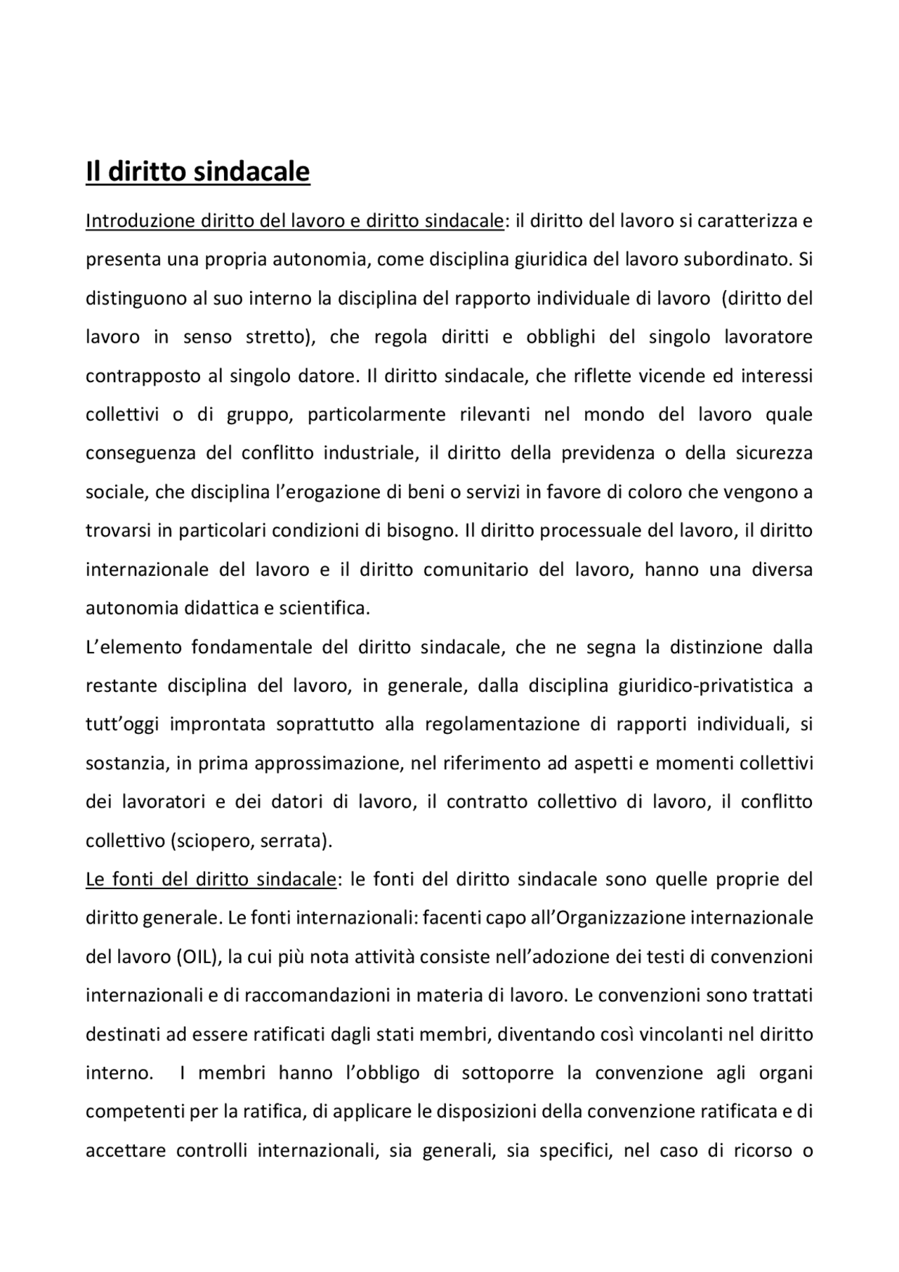 Diritto Sindacale E Le Fonti Docsity