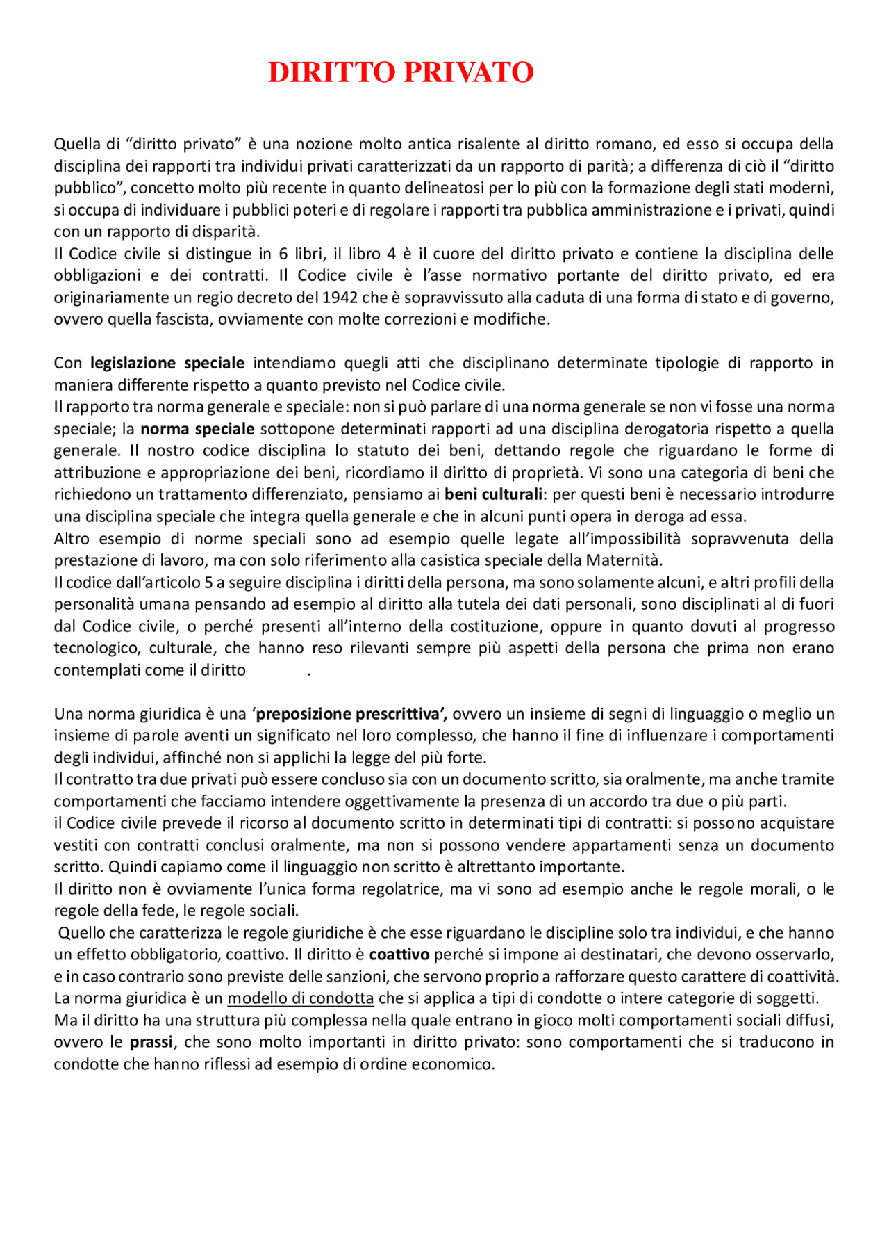 Diritto privato riassunto completo e dettagliato - Docsity