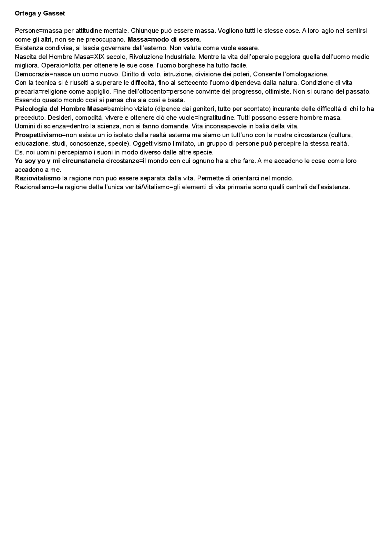 Ortega Y Gasset Vita Opere E Pensiero Docsity