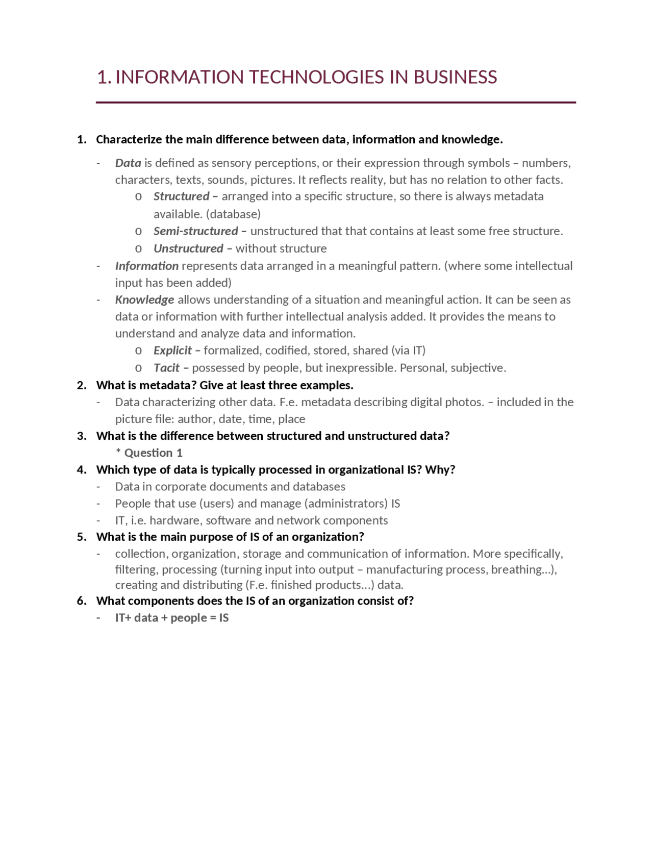 Business Informatics: Summary - Docsity