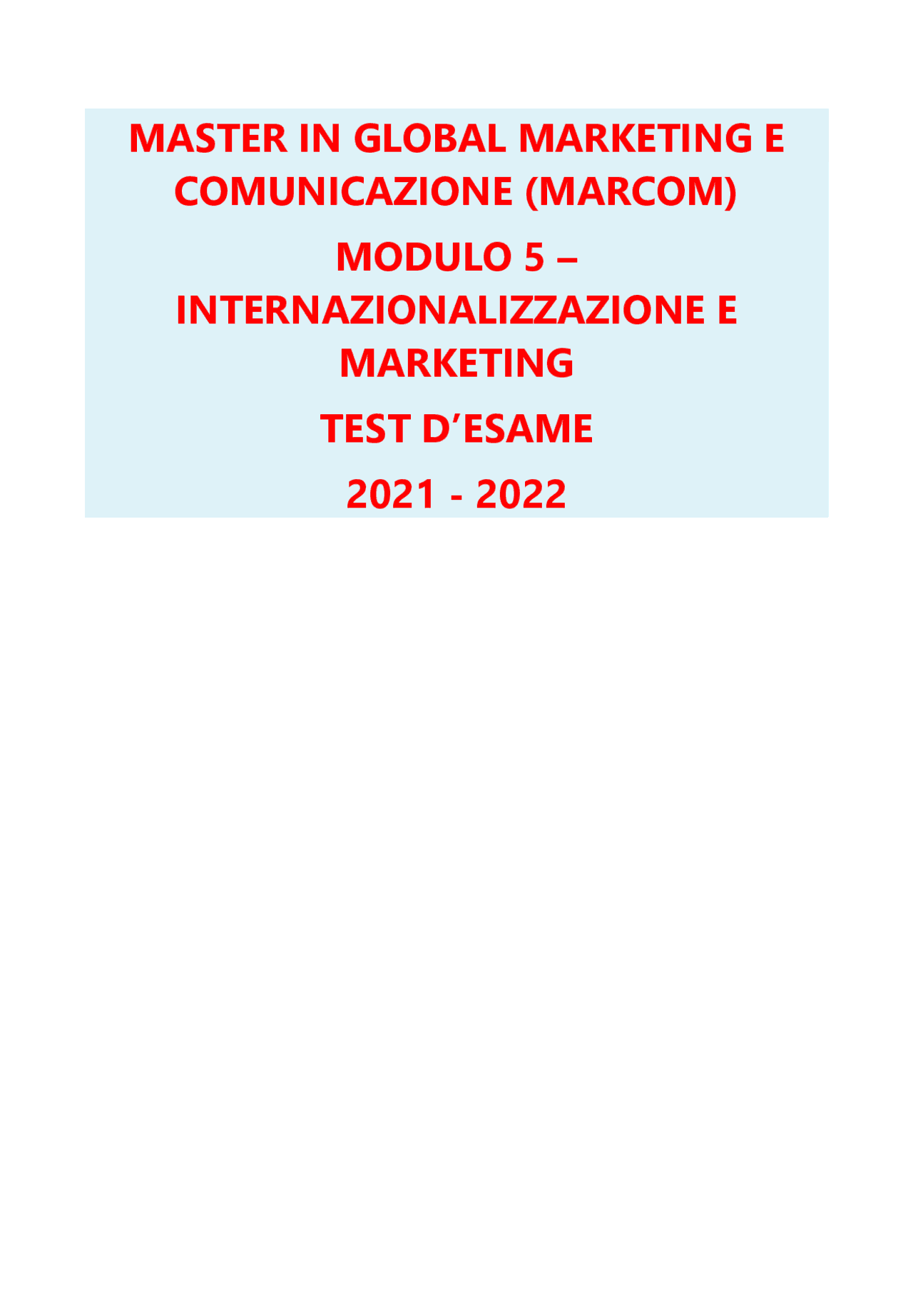 Master In Global Marketing E Comunicazione Marcom Modulo 5