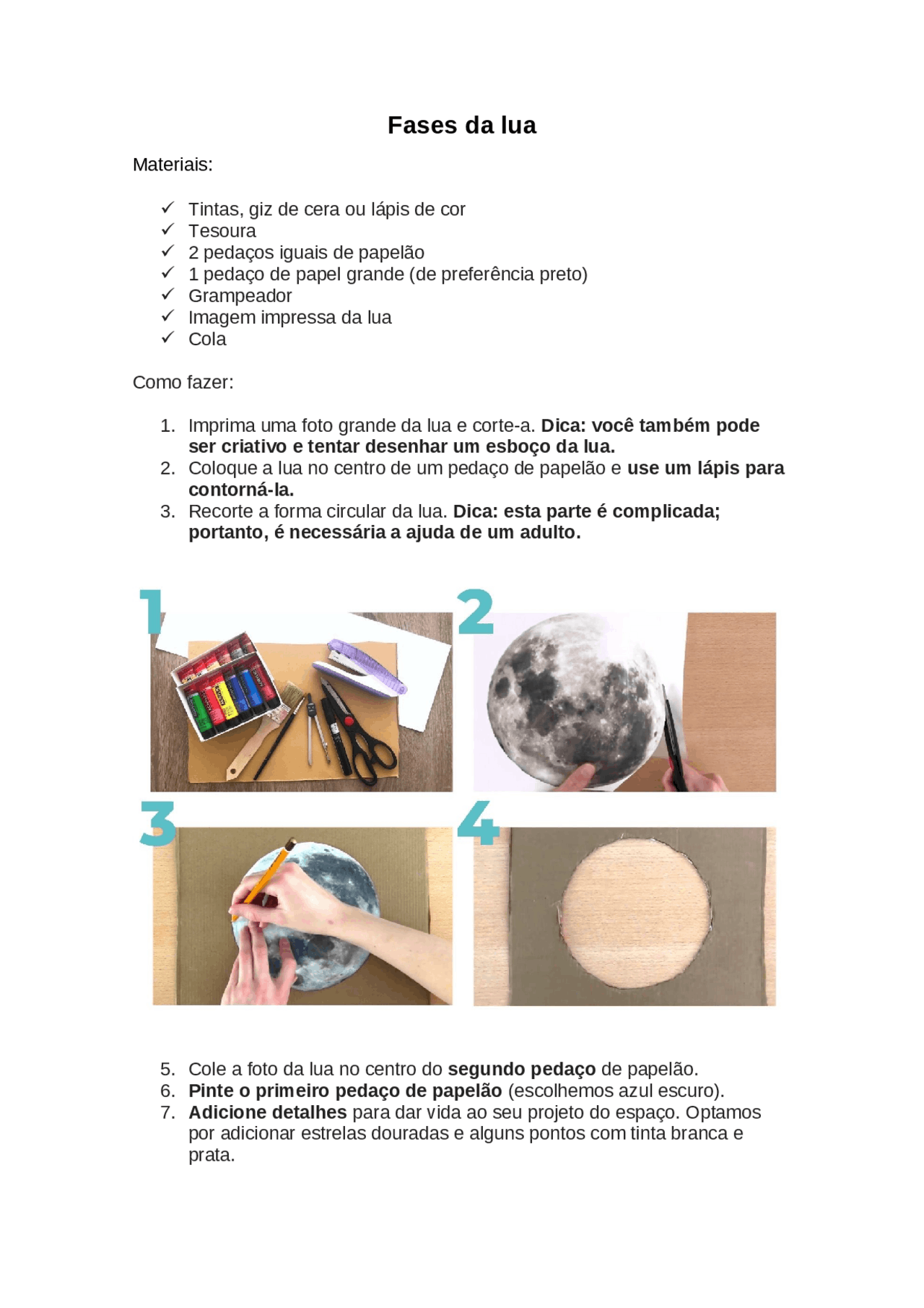 Fases da lua atividade prática | Exercícios Biologia - Docsity