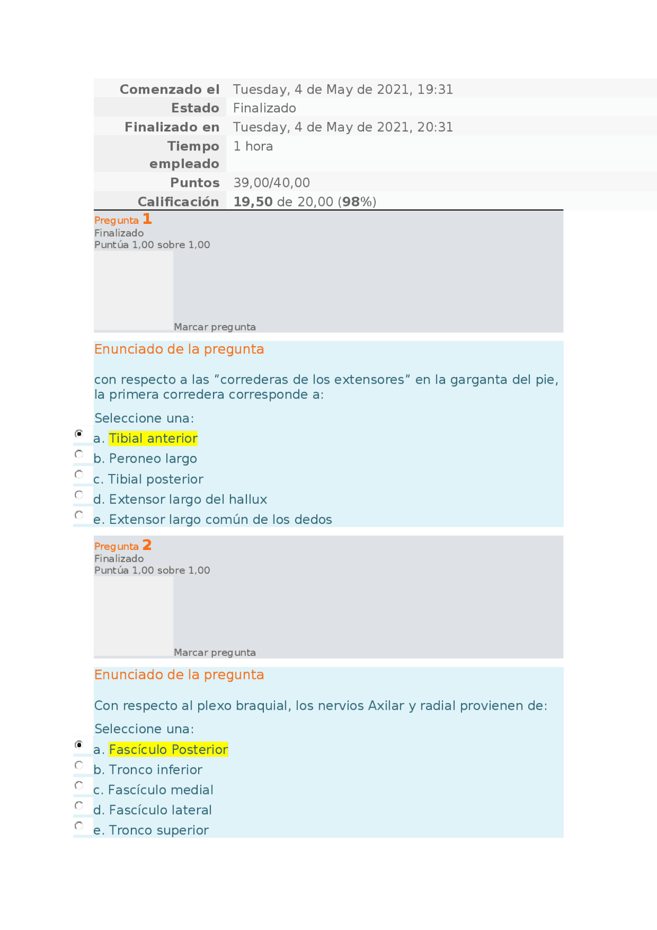 Examen Parcial De Anatomía I Exámenes De Anatomía Docsity