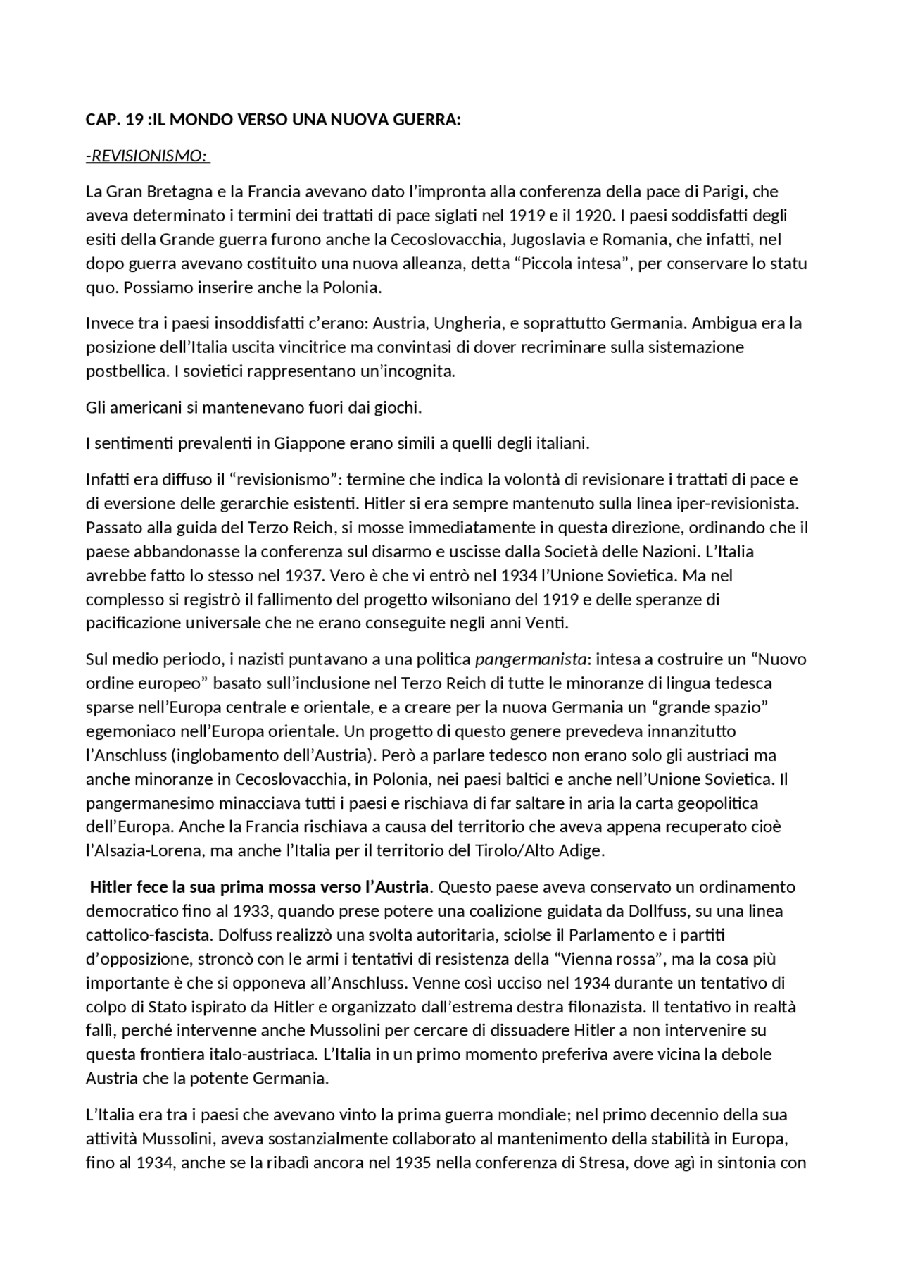 IL MONDO VERSO UNA NUOVA GUERRA. CAP.19 - Docsity