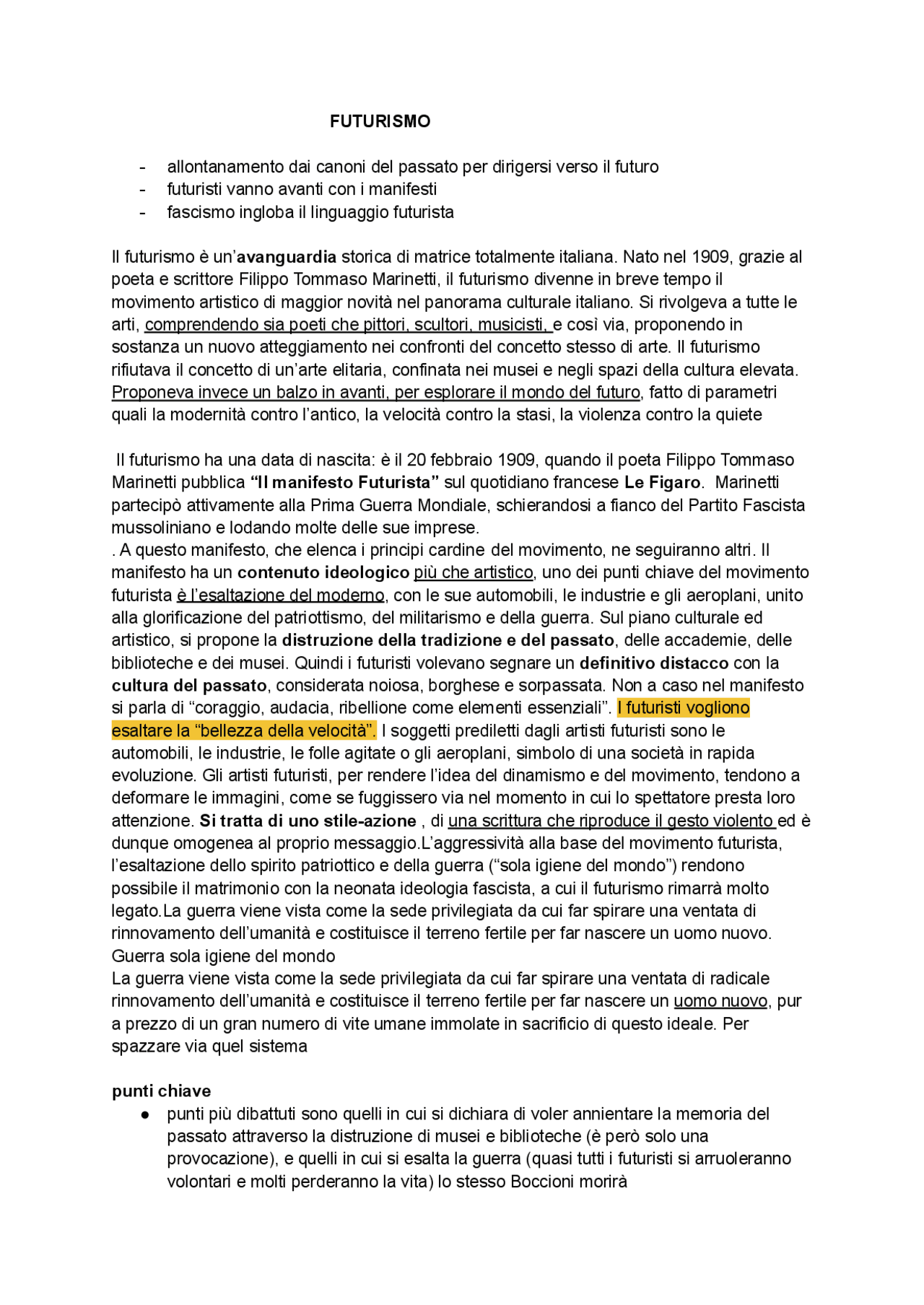 Futurismo Riassunto Semplice Docsity