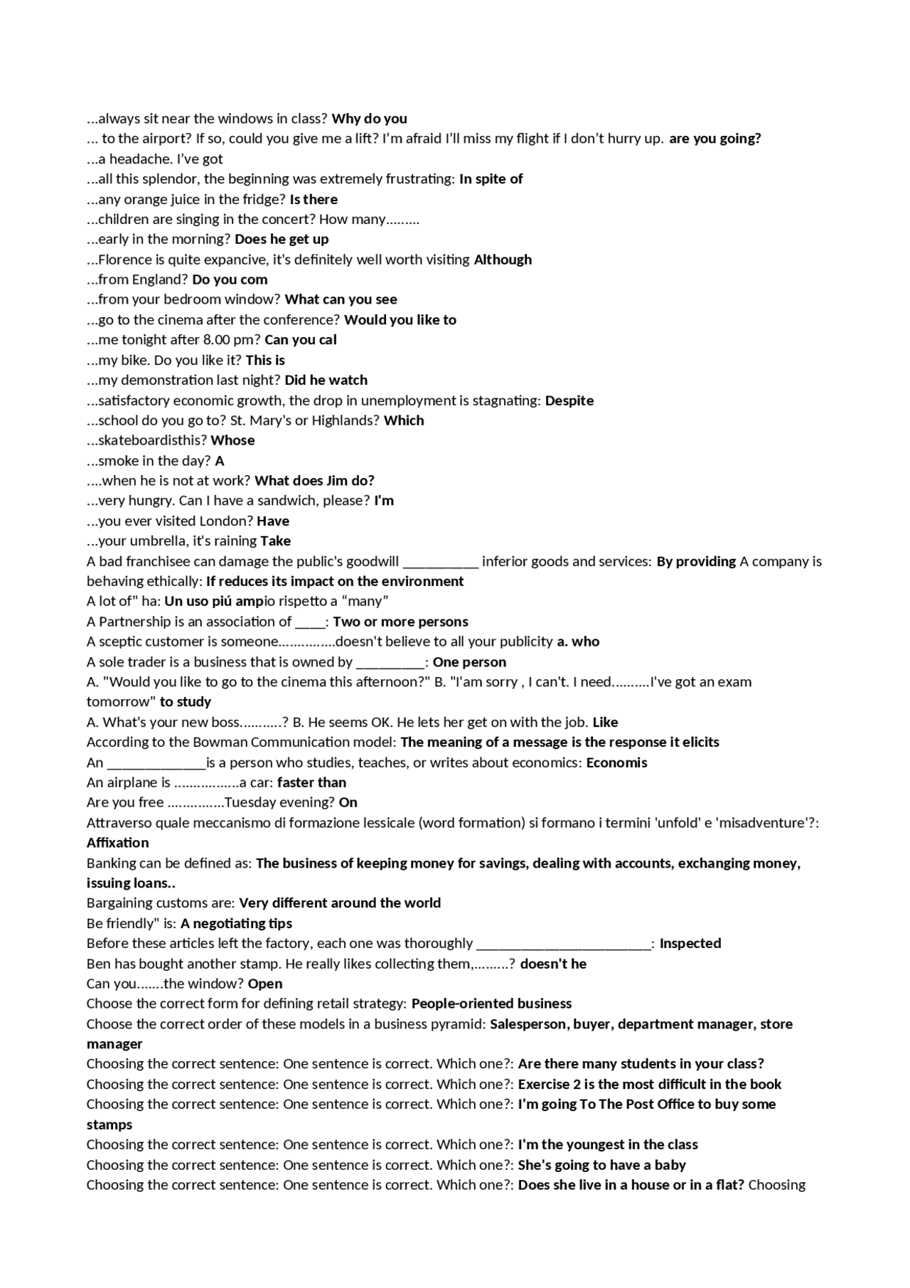 Prove esame Pegaso Inglese - Docsity