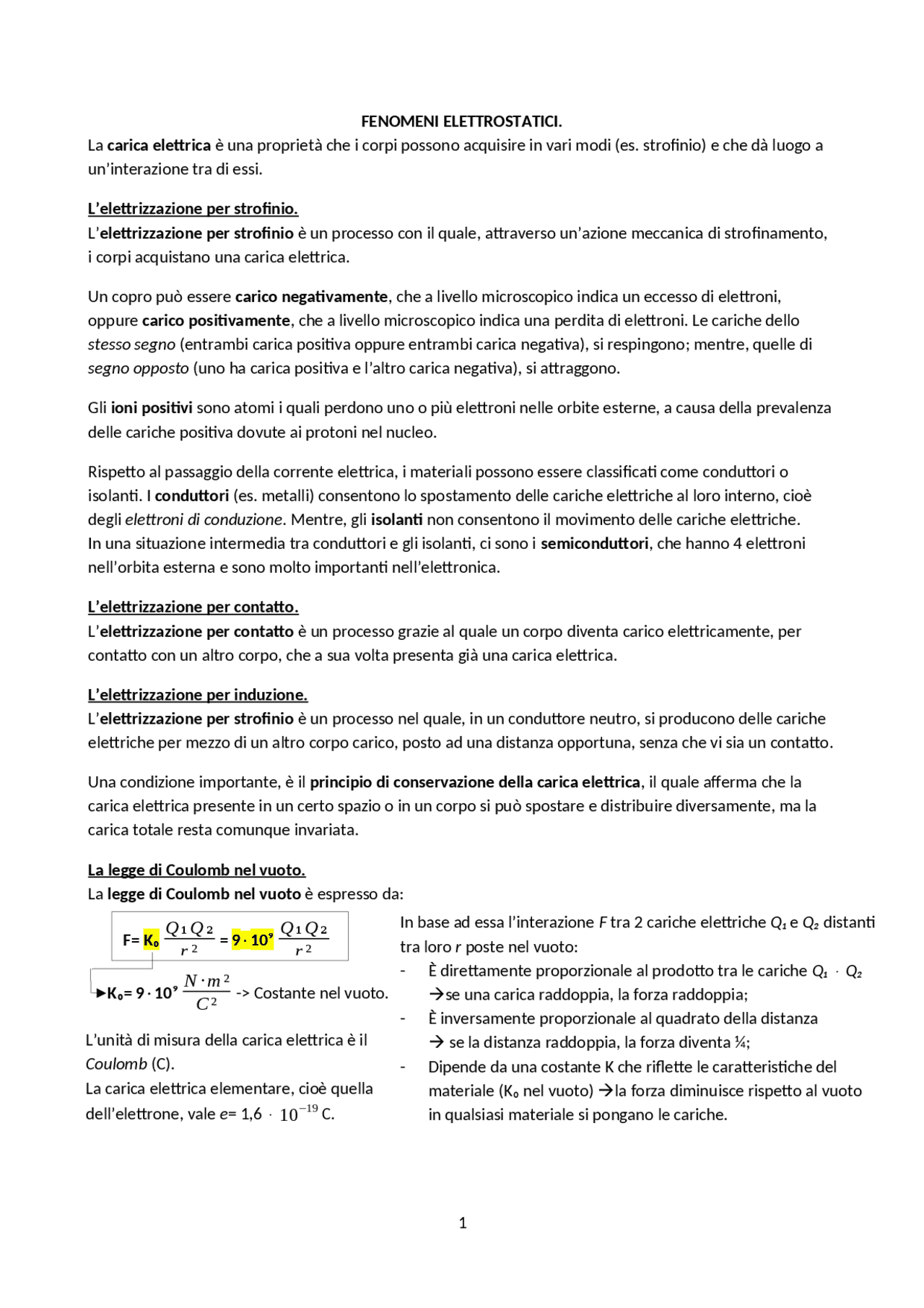 Principi di Fisica Elettrostatica: Cariche Elettriche, Campi Elettrici e Magnetici | Appunti di ...