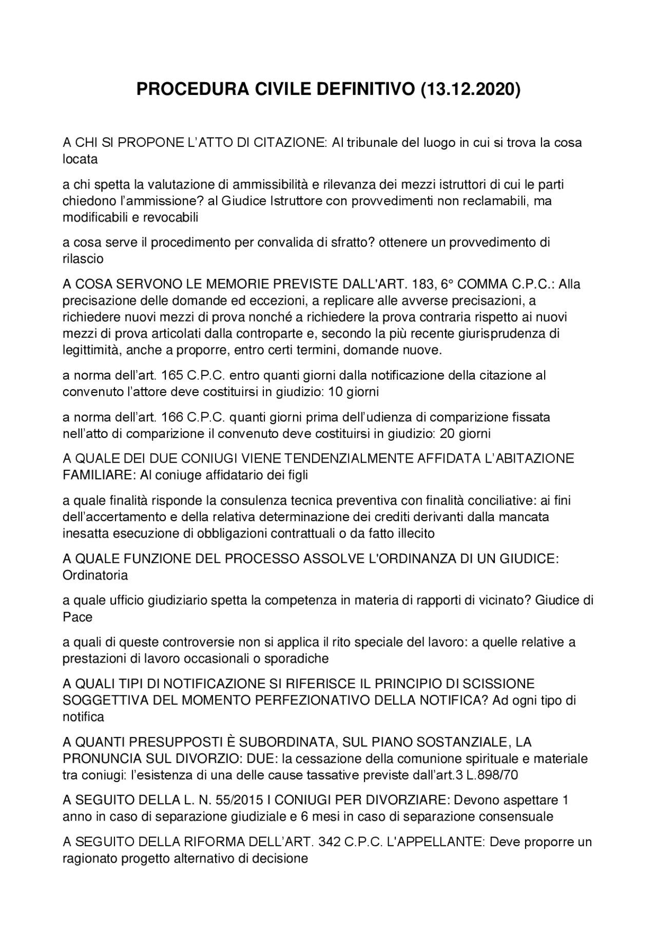 Test Di Diritto Processuale Civile Docsity