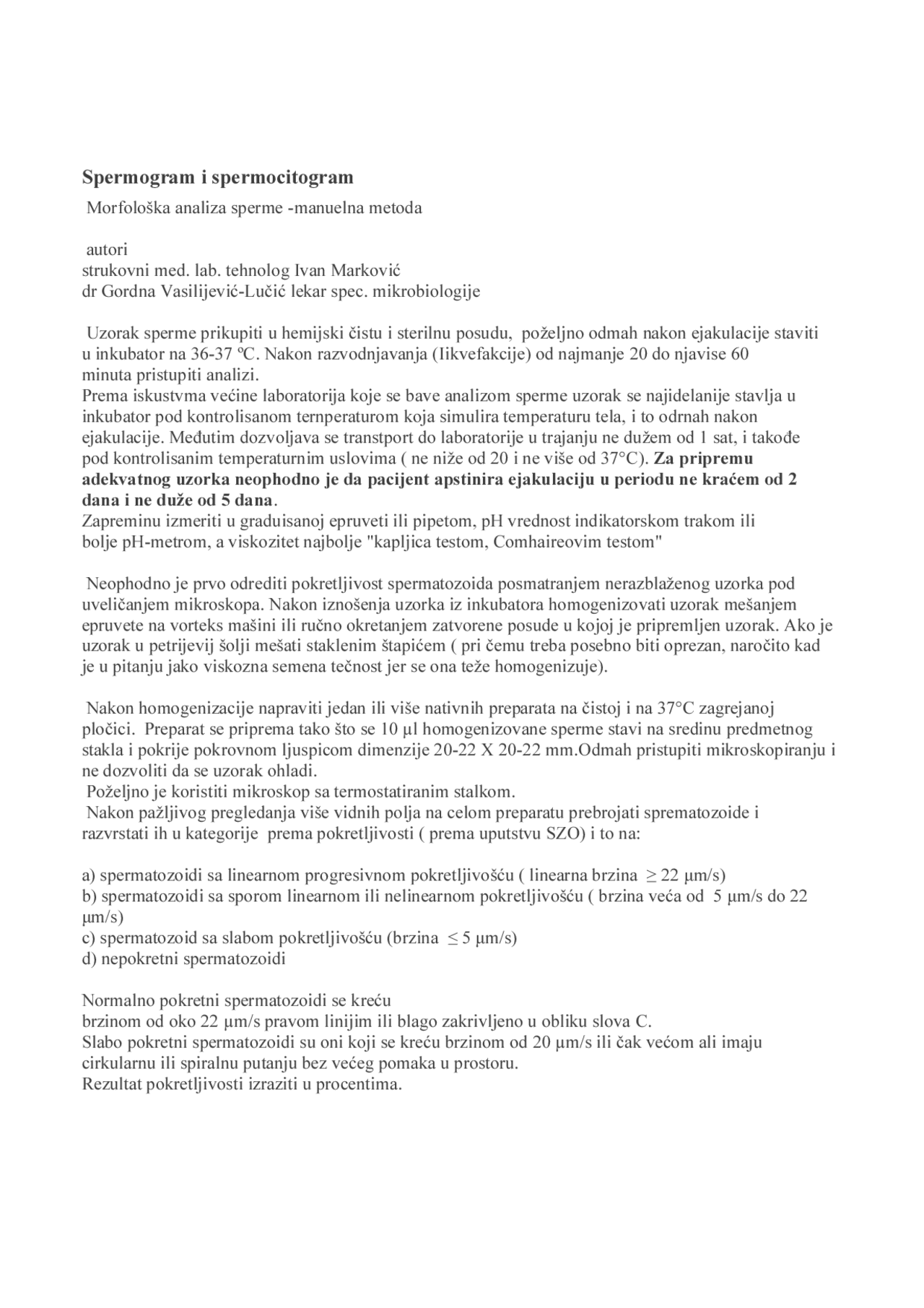 Spermogram i spermocitogram | Seminarski radovi' predlog Histologija i ...