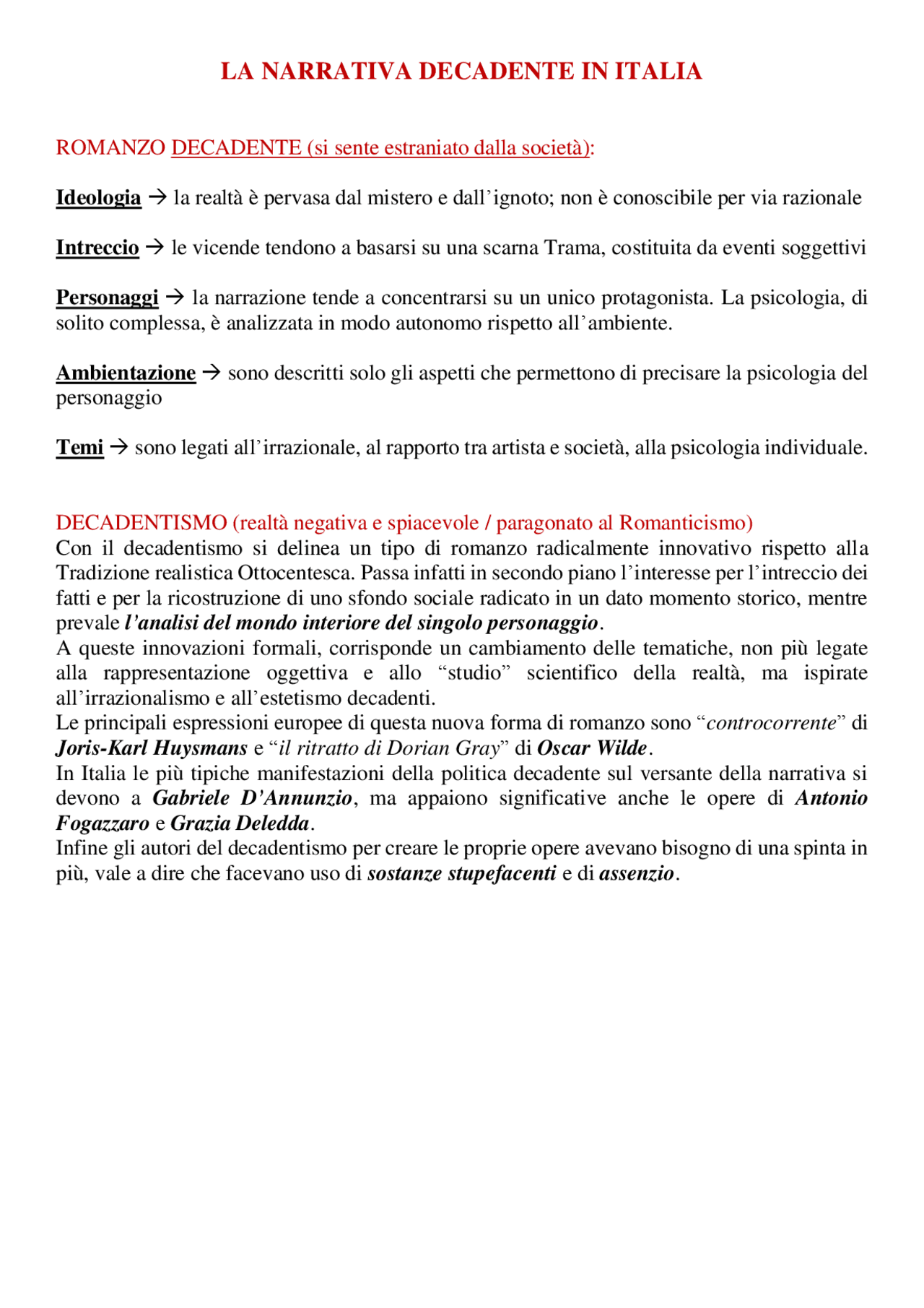 Decadentismo E Narrativa Decadente Docsity