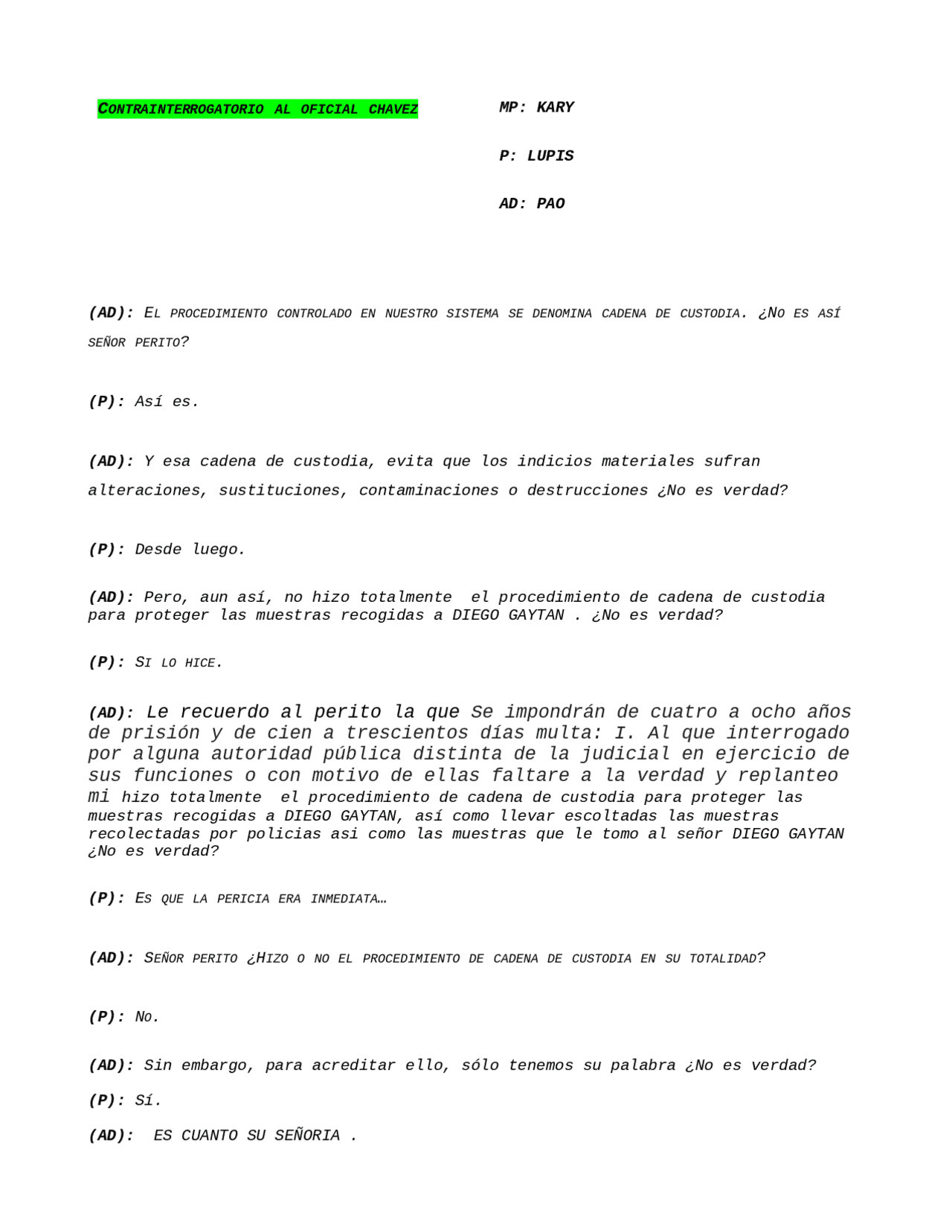 Contra interrogatorio - Docsity