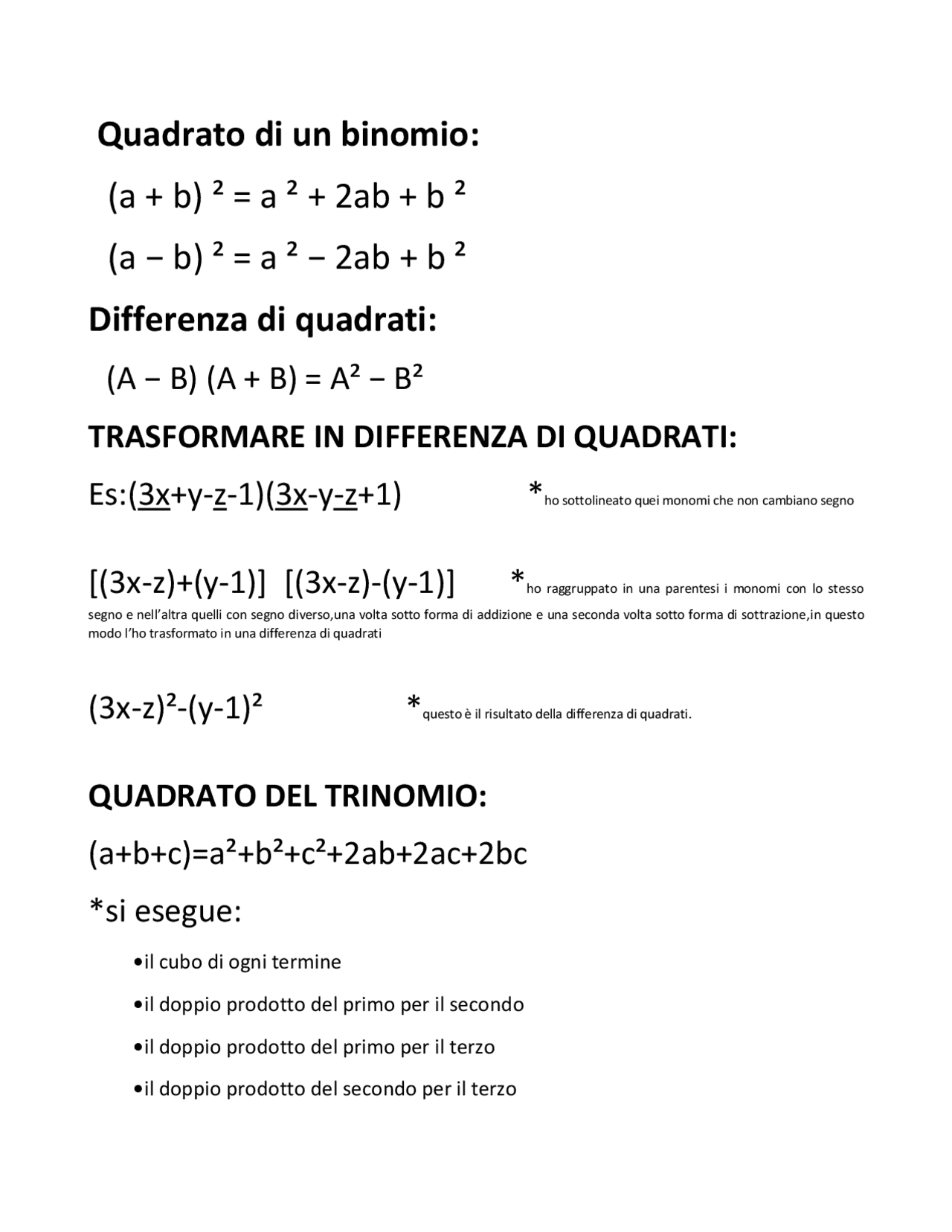 Prodotti notevoli formulario - Docsity