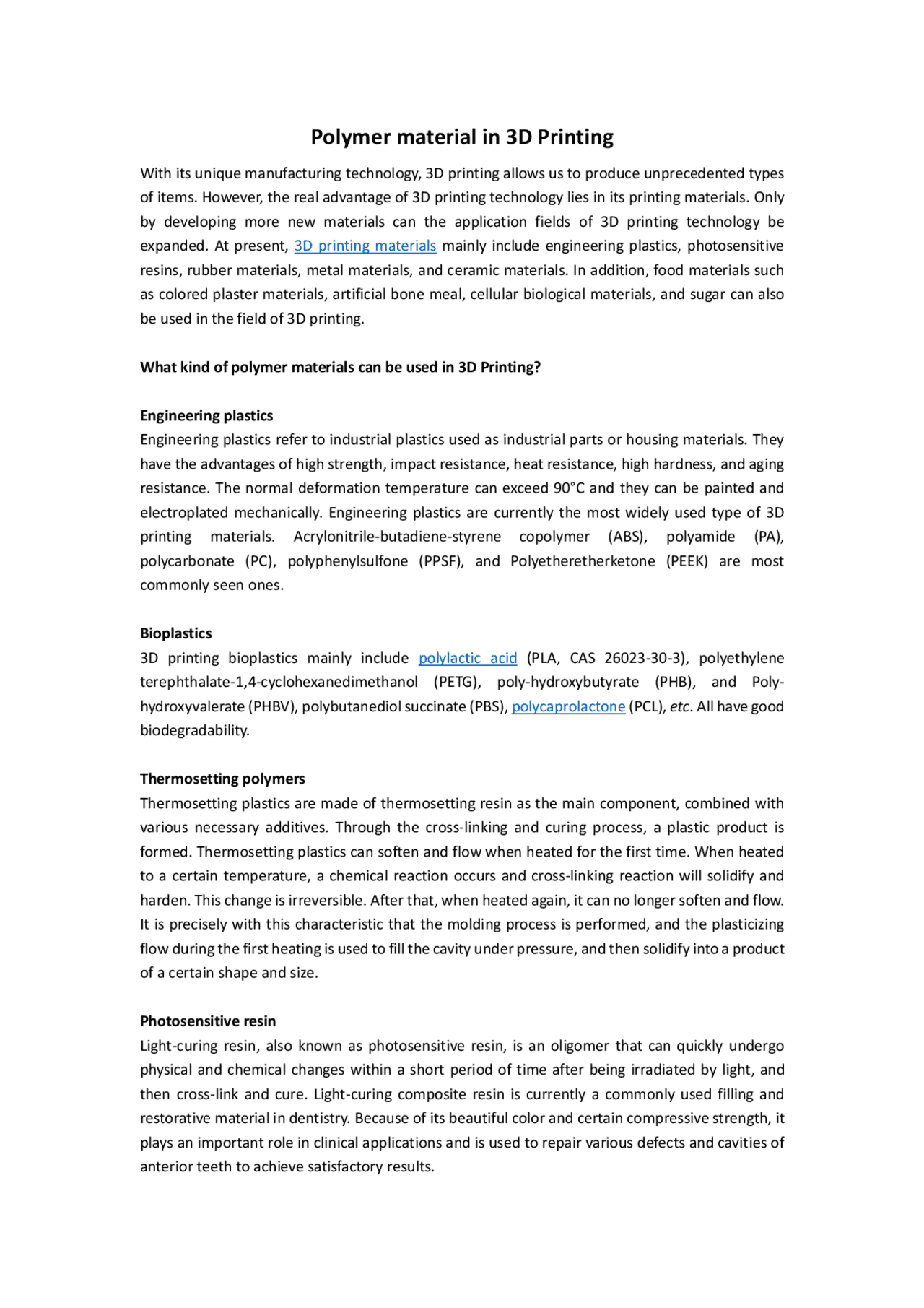 Polymer Material In 3d Printing Lecture Notes Chemistry Docsity
