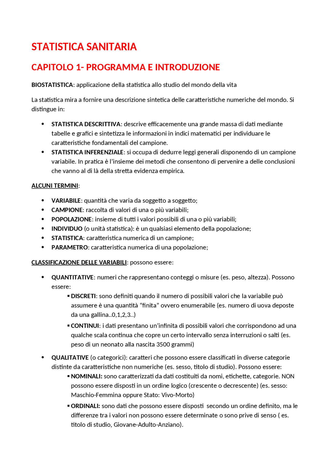 Statistica Sanitaria Biostatistica Docsity