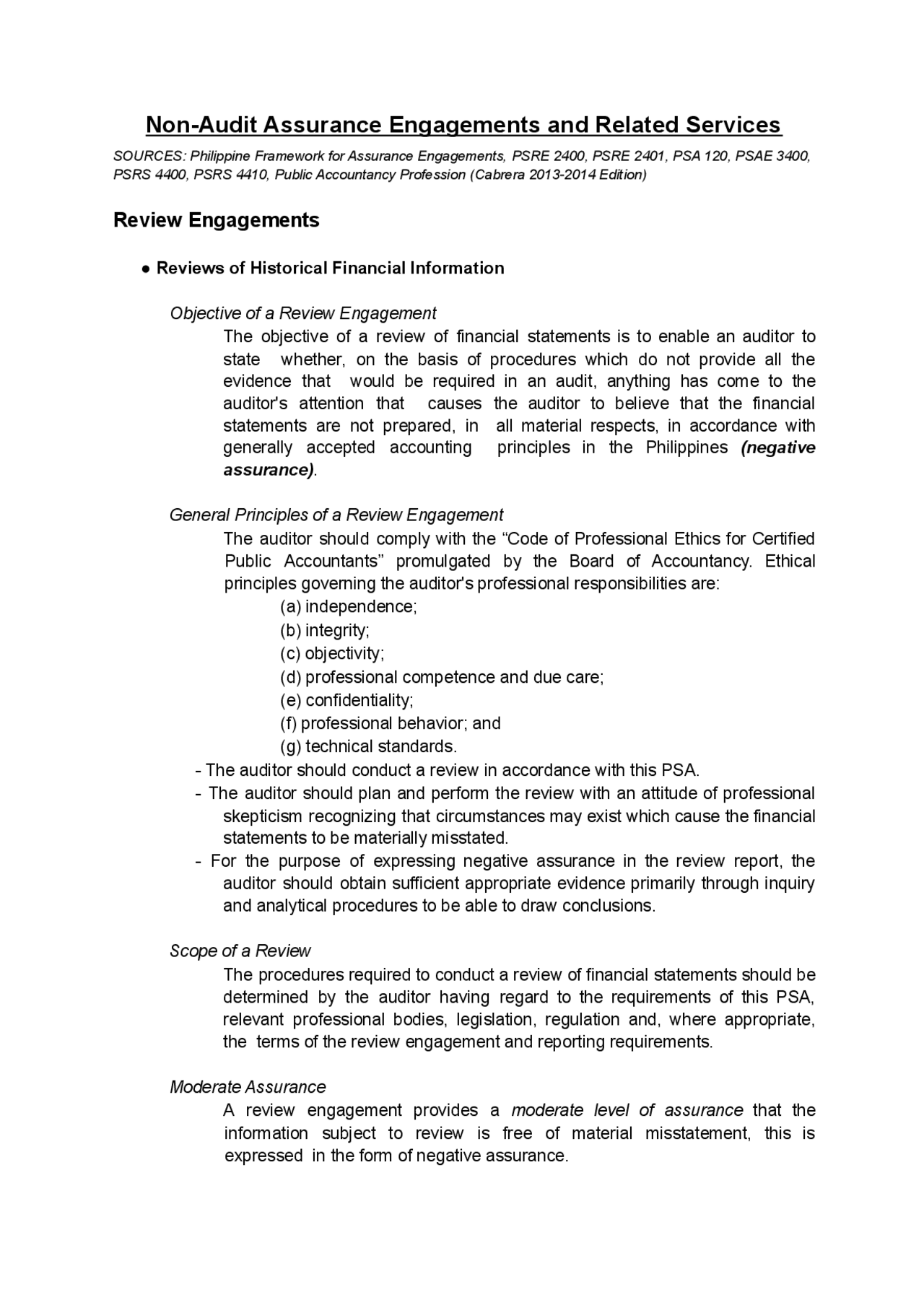 Non-Audit Assurance Engagements and Related Services - Docsity