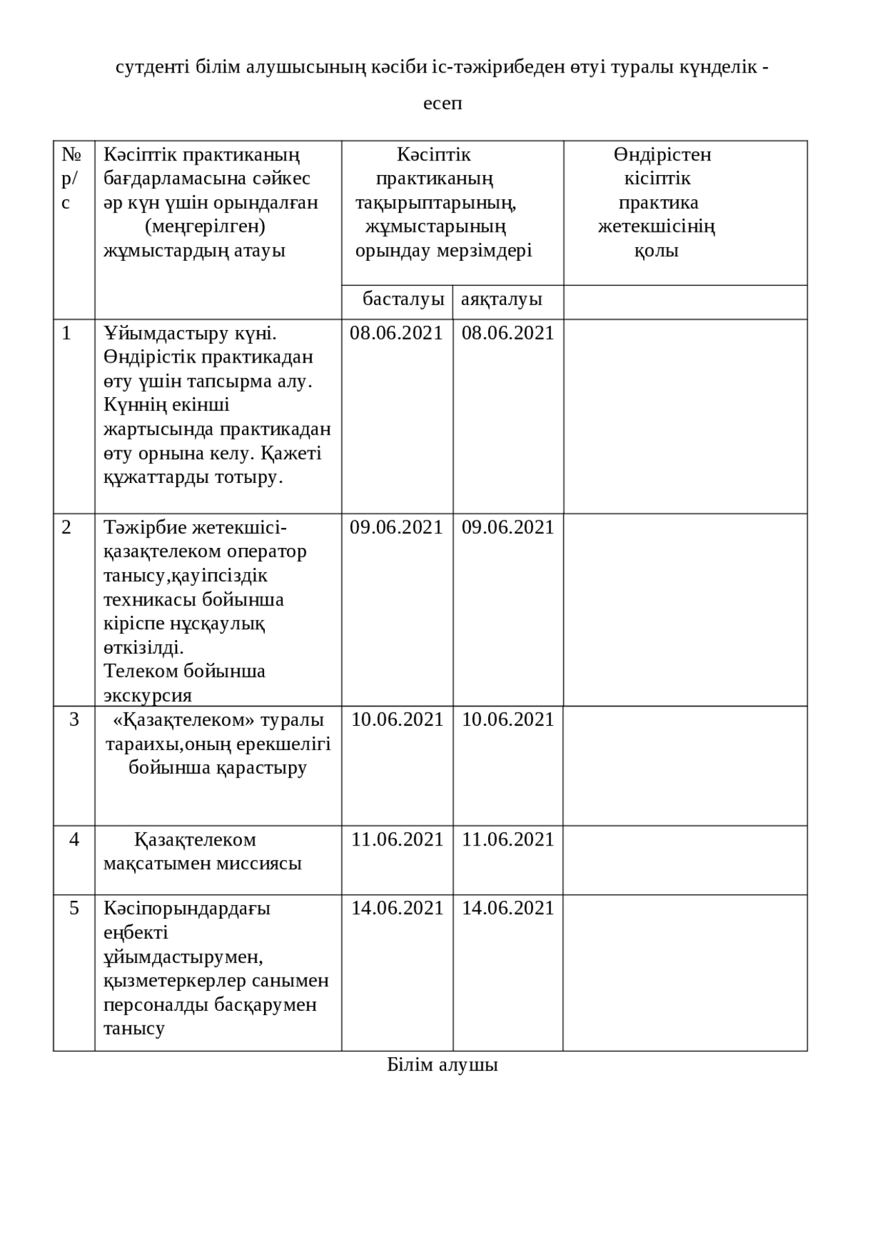 практика казахтелеком дневник Docsity