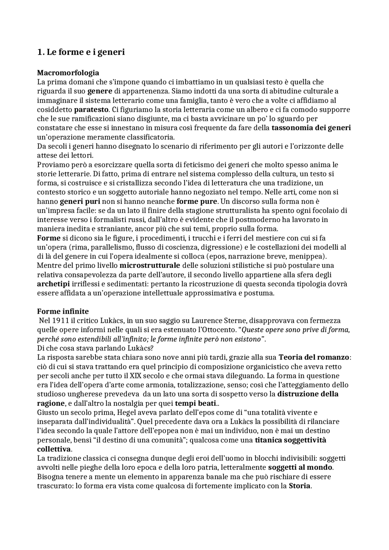 Le Forme E I Generi Docsity