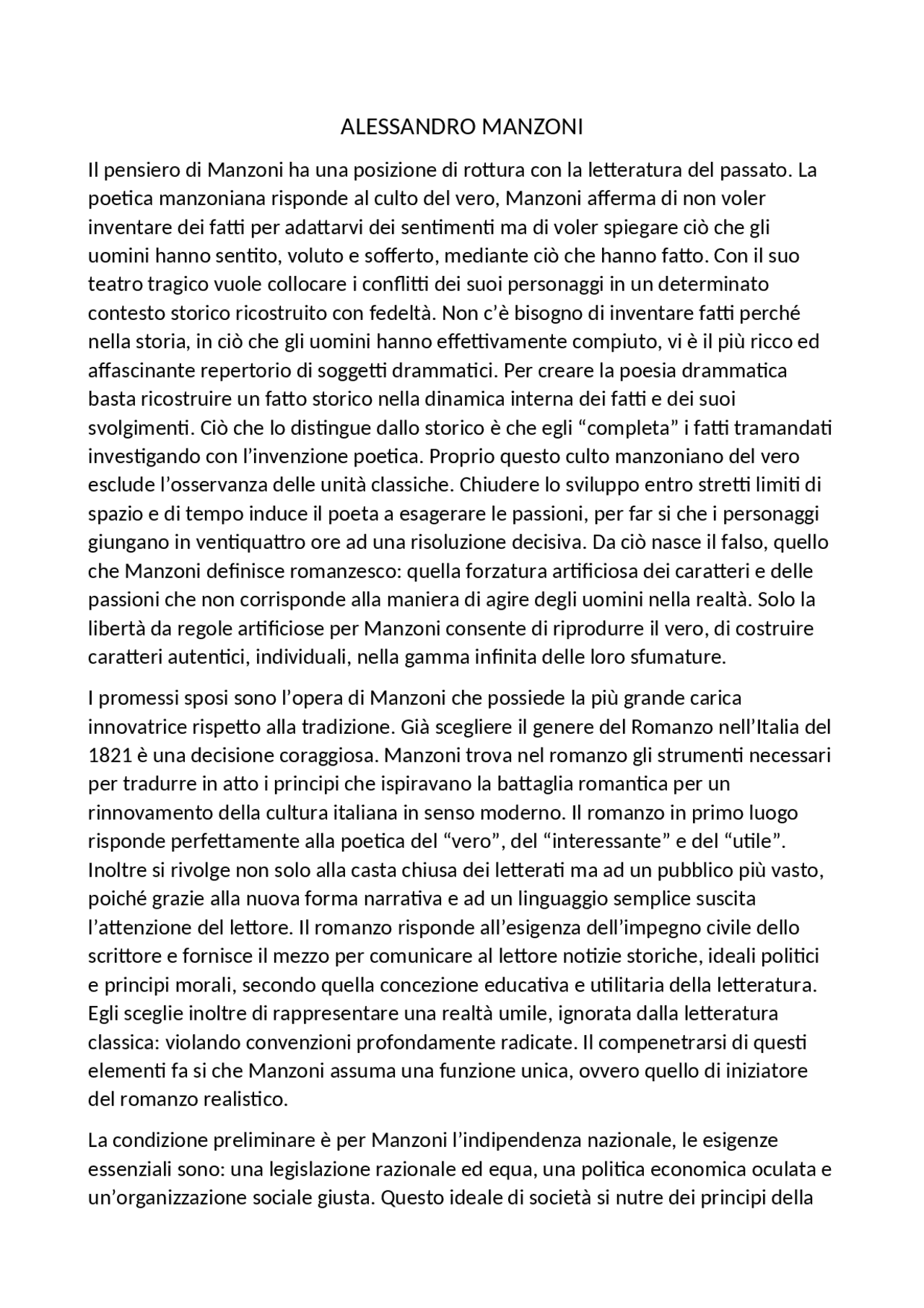 Alessandro Manzoni Docsity
