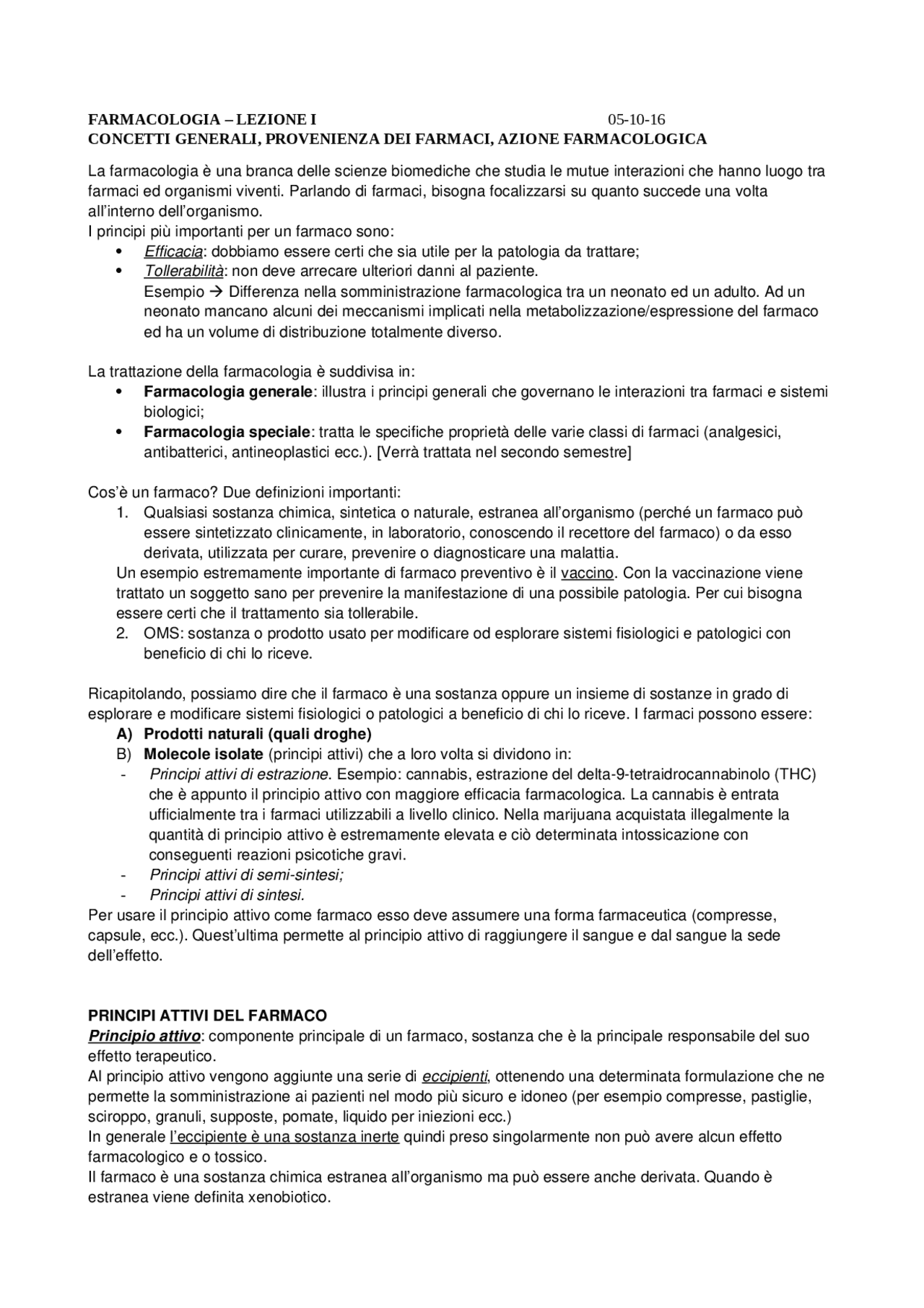 Farmacologia Generale Docsity