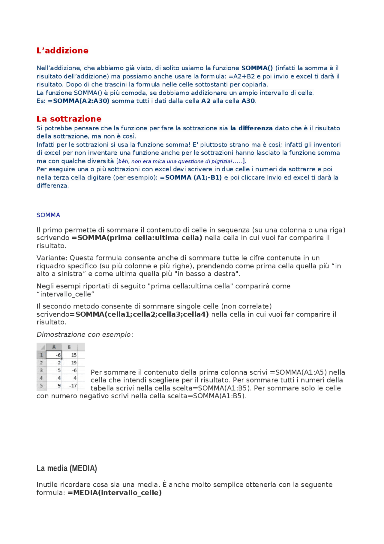 Somma Media Minimo Massimo Docsity