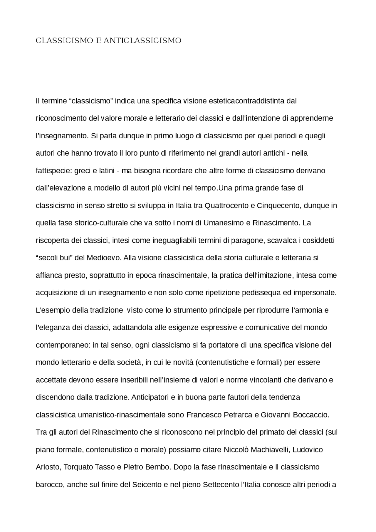 Classicismo E Anticlassicismo Docsity