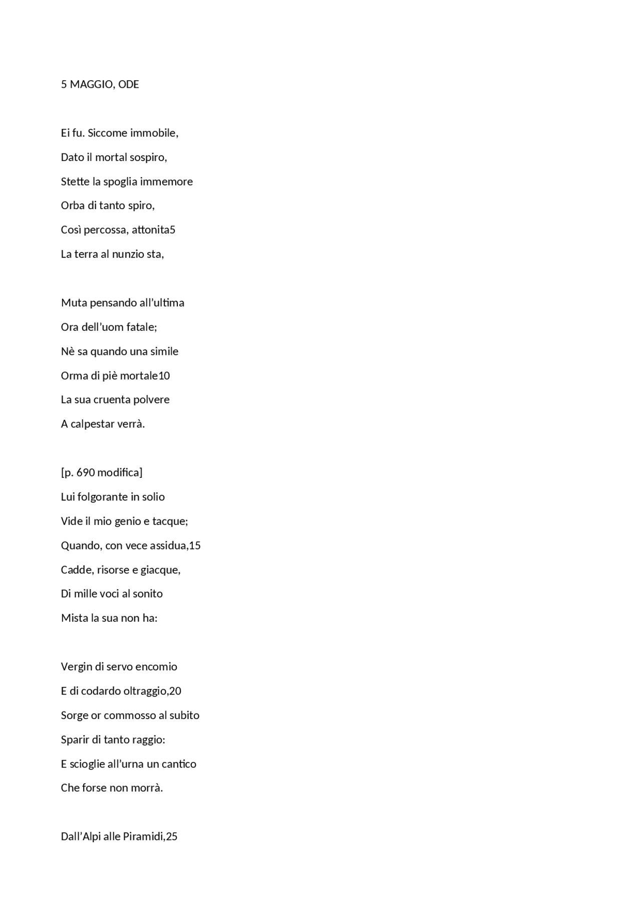 5 Maggio Alessandro Manzoni - Docsity