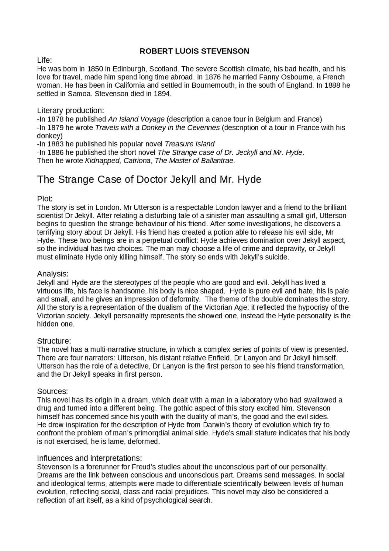 Robert Stevenson The Strange Case Of Doctor Jekyll And Mr Hyde Docsity