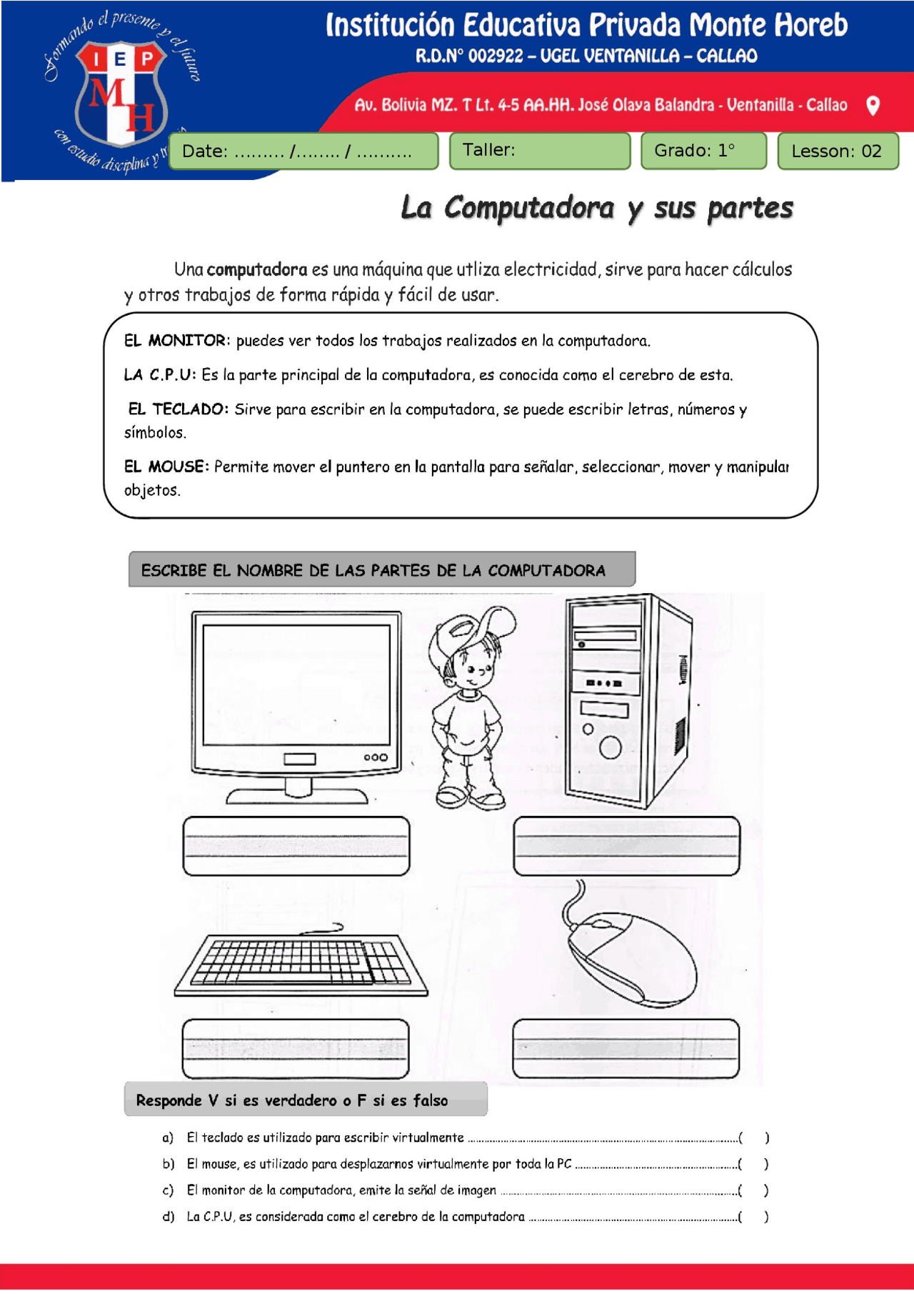 Hojas De Trabajo Sobre Las Partes De Una Computadora Tipos De Teclados
