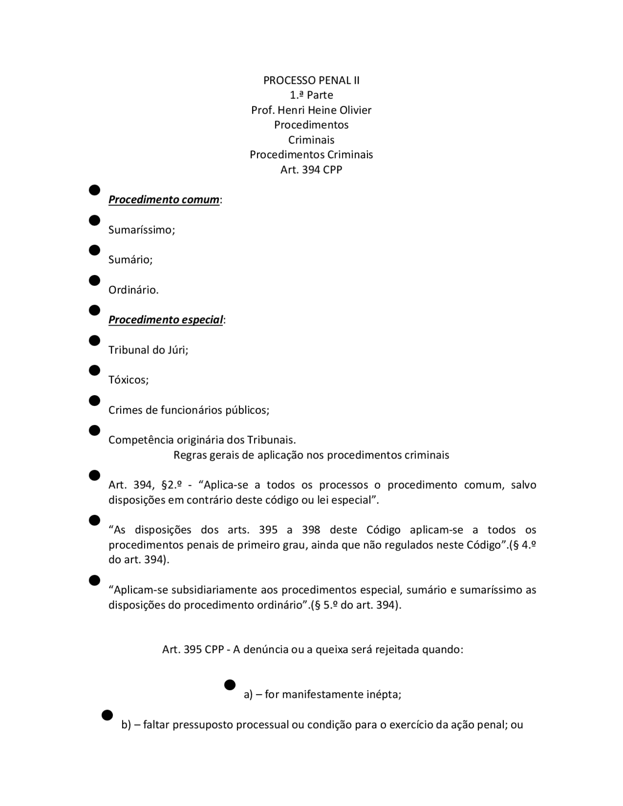 Direito Processual Penal Resumo Docsity