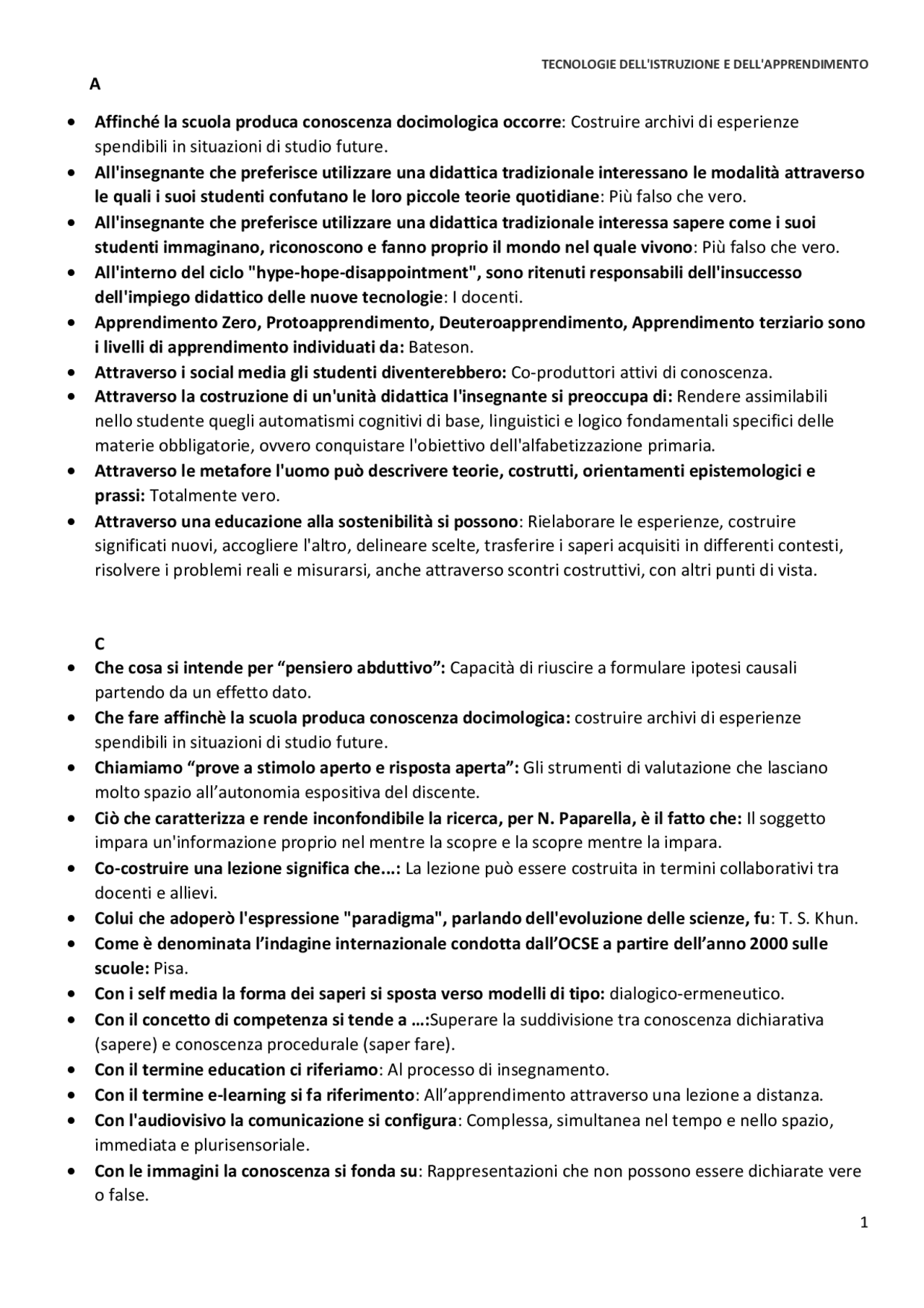 Tecnologie Dellistruzione E Dellapprendimento 24 Cfu Docsity