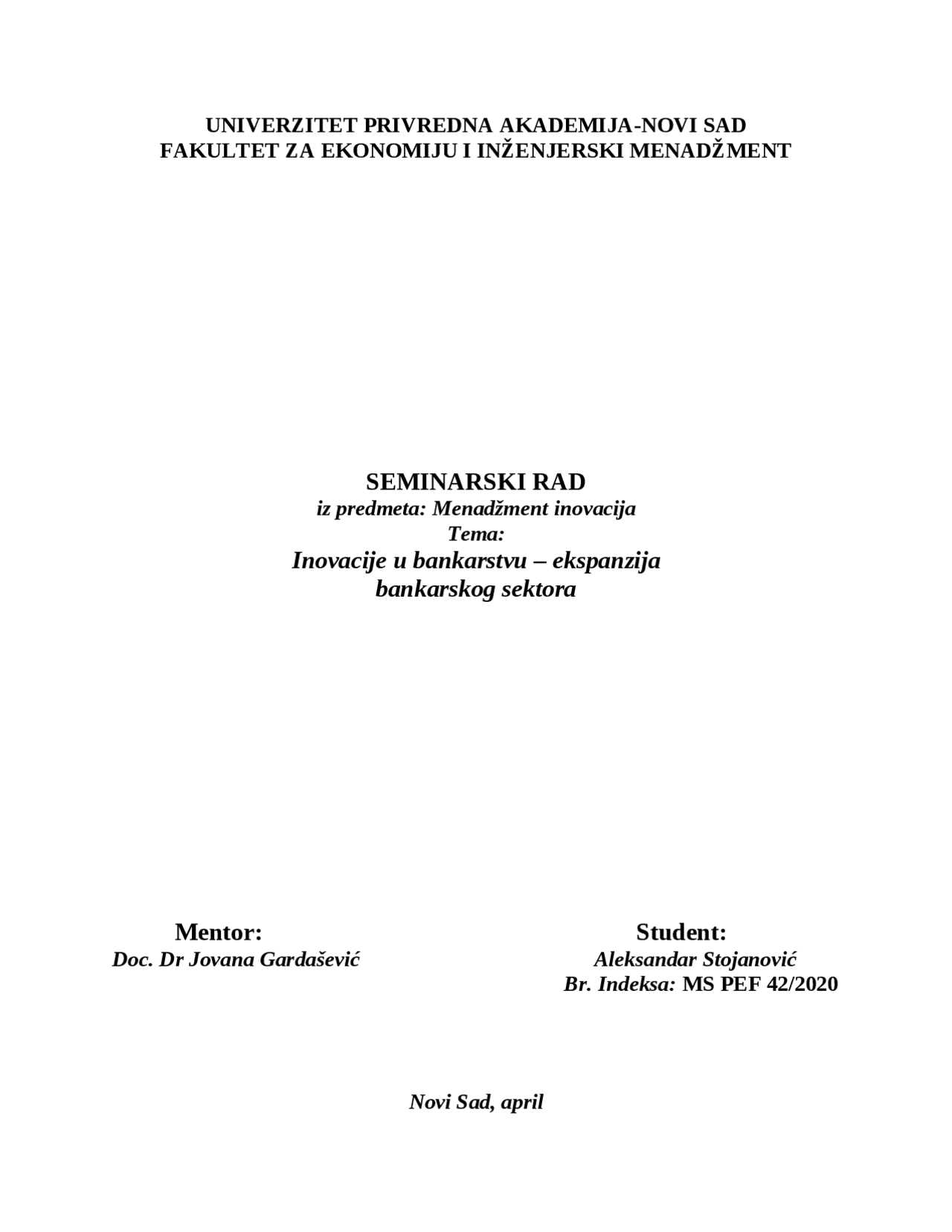 Inovacije u bankarstvu | Seminarski radovi' predlog Menadžment ...