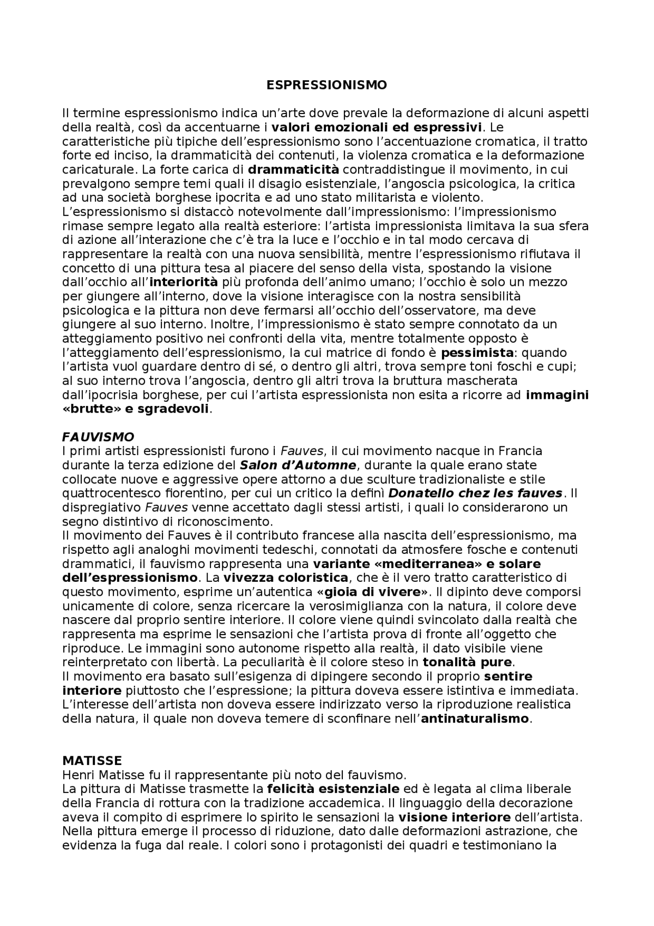 Caratteri generali dell'Espressionismo con focus sulle differenze tra francese e tedesco - Docsity