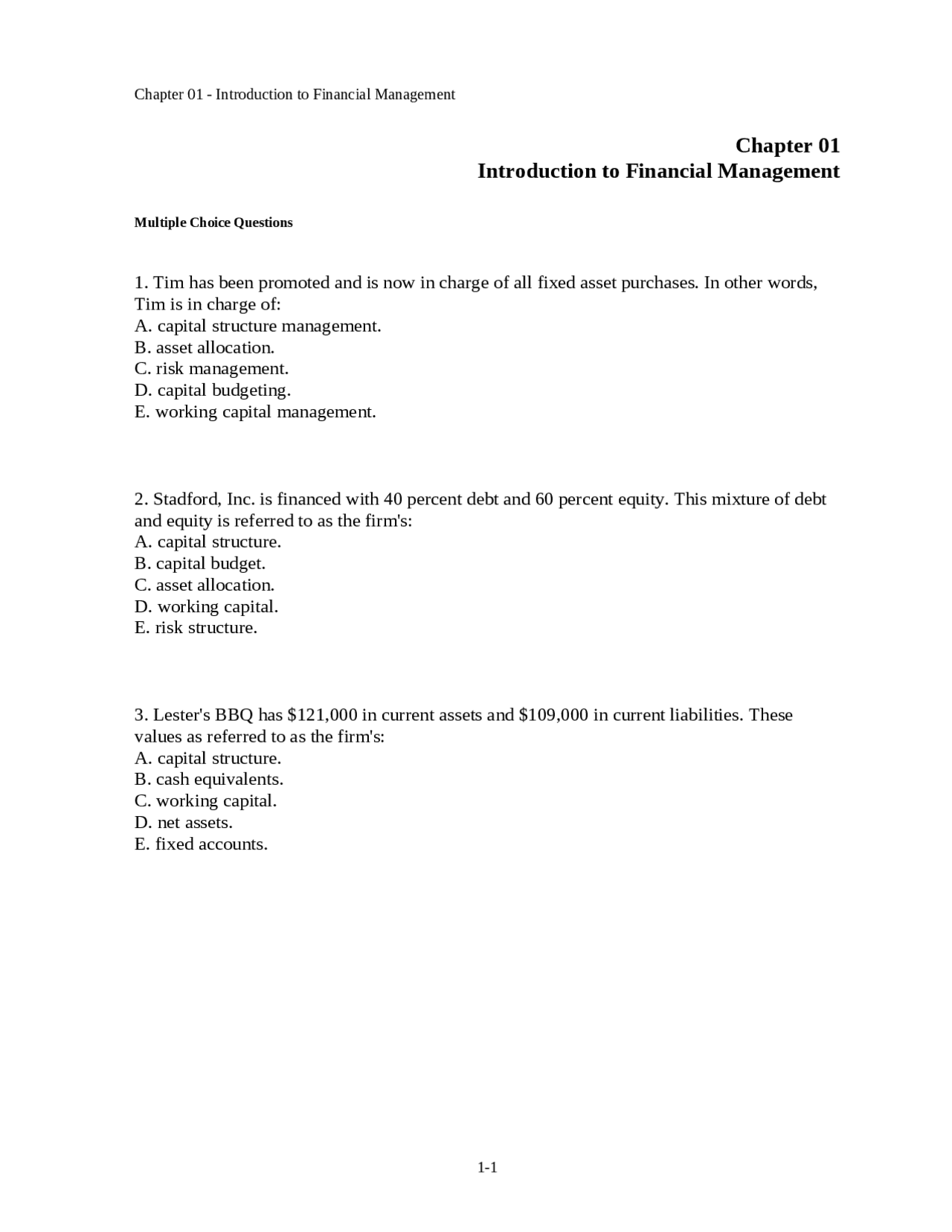 Chapter 1 Introduction To Financial Management Docsity