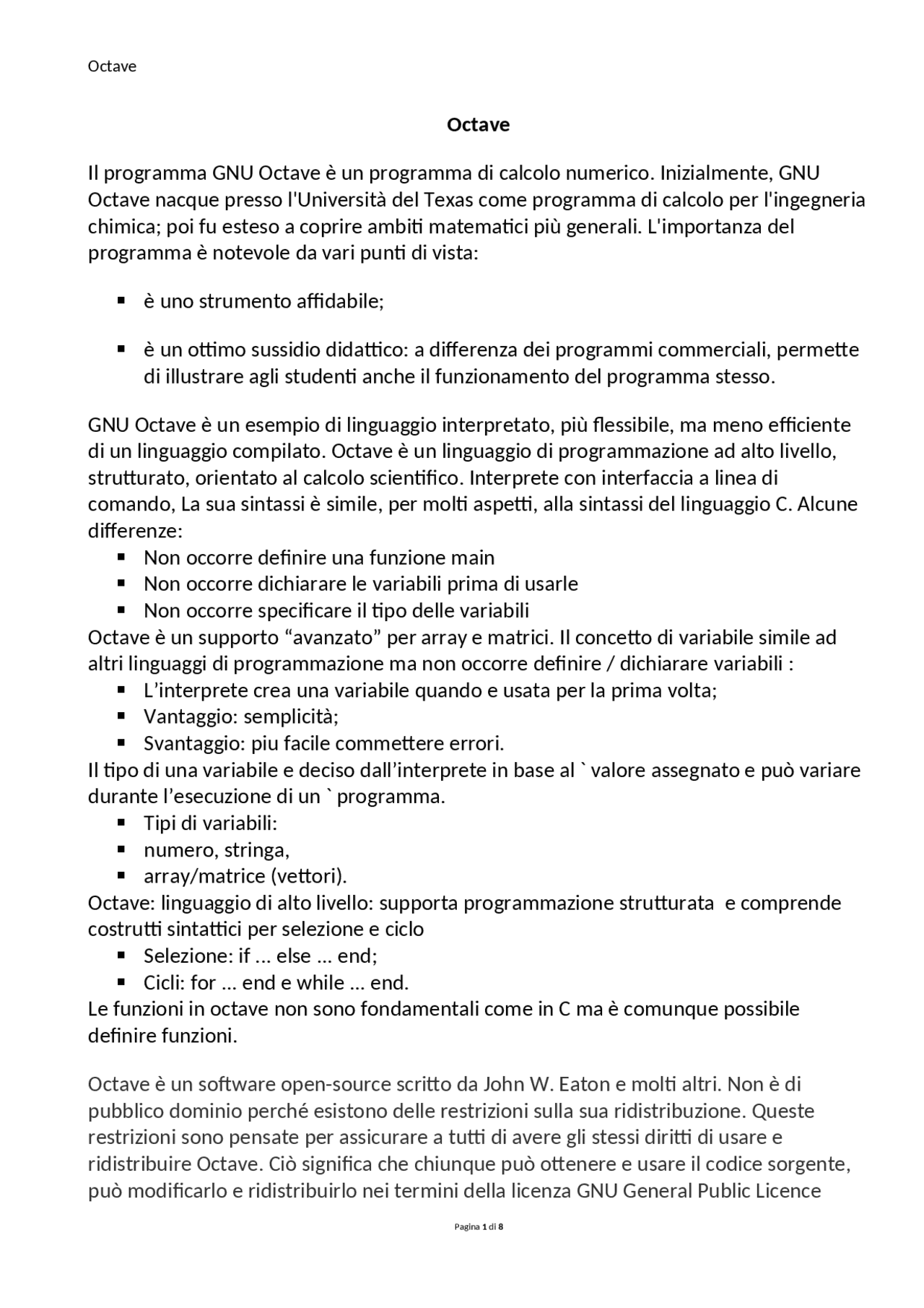 Octave Il Liguaggio Docsity