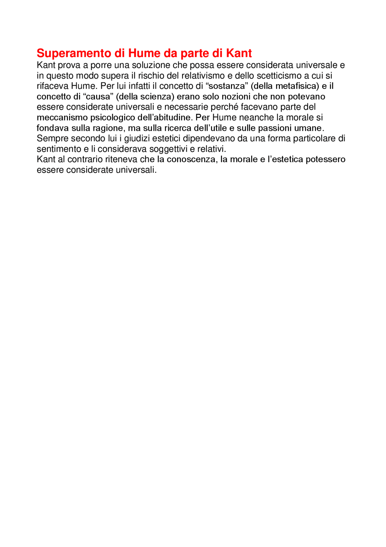 Superamento Di Hume Da Parte Di Kant Docsity