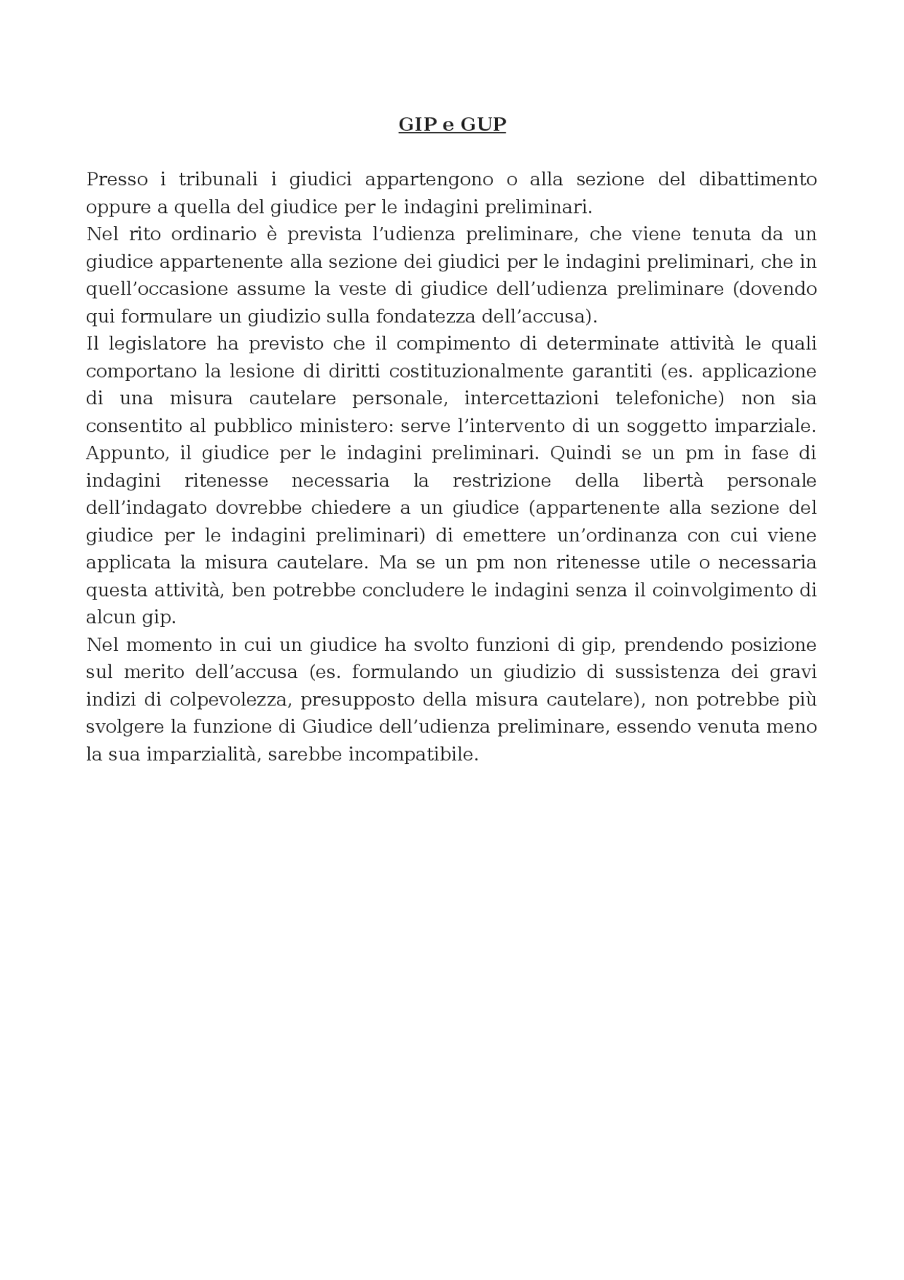 Gip e Gup - differenze e interazione - Docsity
