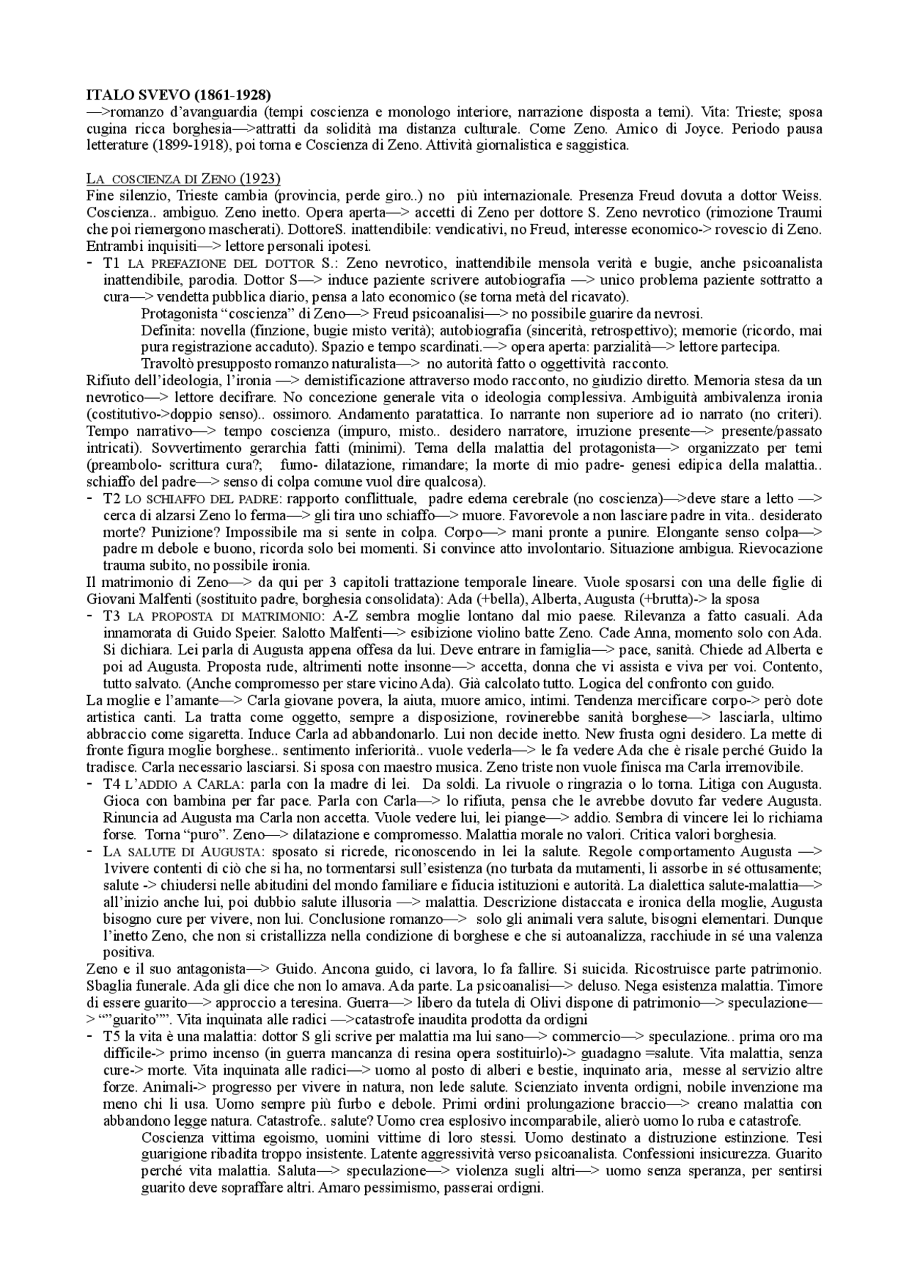 Italo Svevo Schema Riassunto Docsity