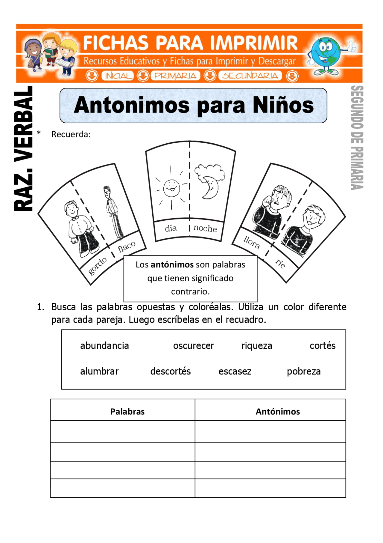 Tarea de sinónimos y antonimos - Docsity