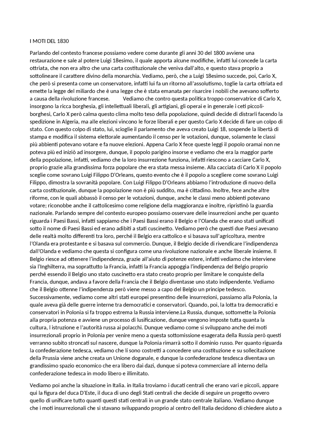 I Moti Del 1830 1831 Docsity