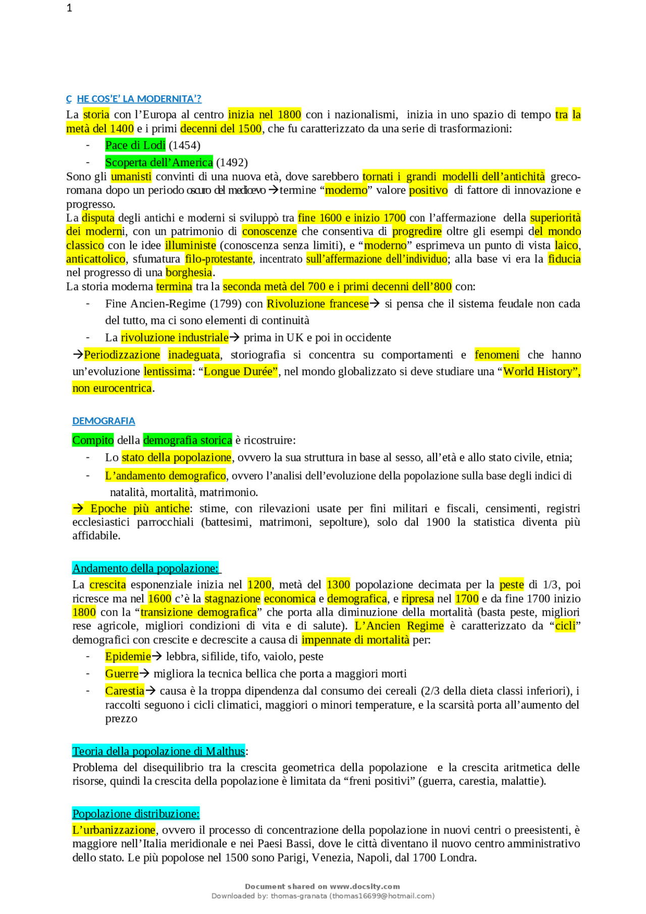 Storia Moderna Criscuolo Docsity