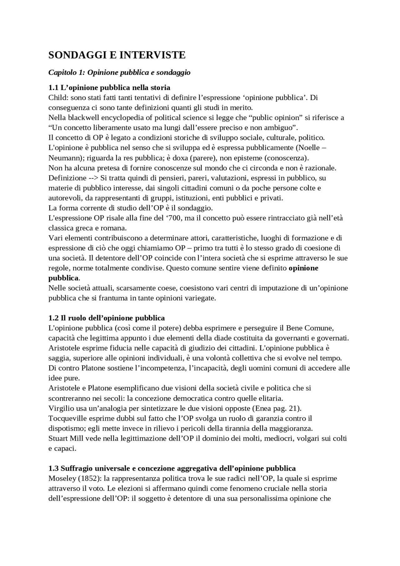 Riassunto Sondaggi E Interviste Docsity