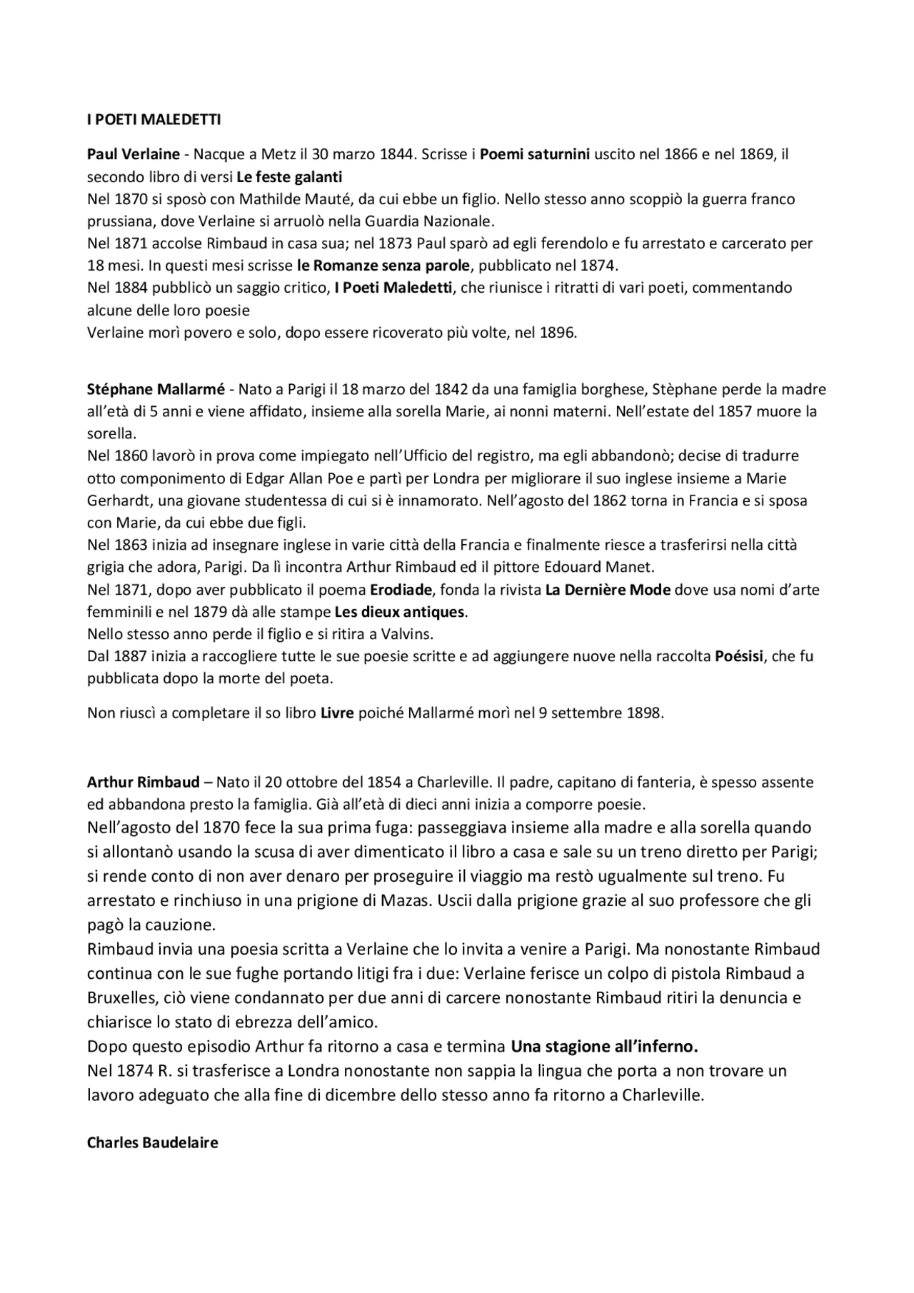 I poeti maledetti (Verlaine, Baudelaire) - Docsity