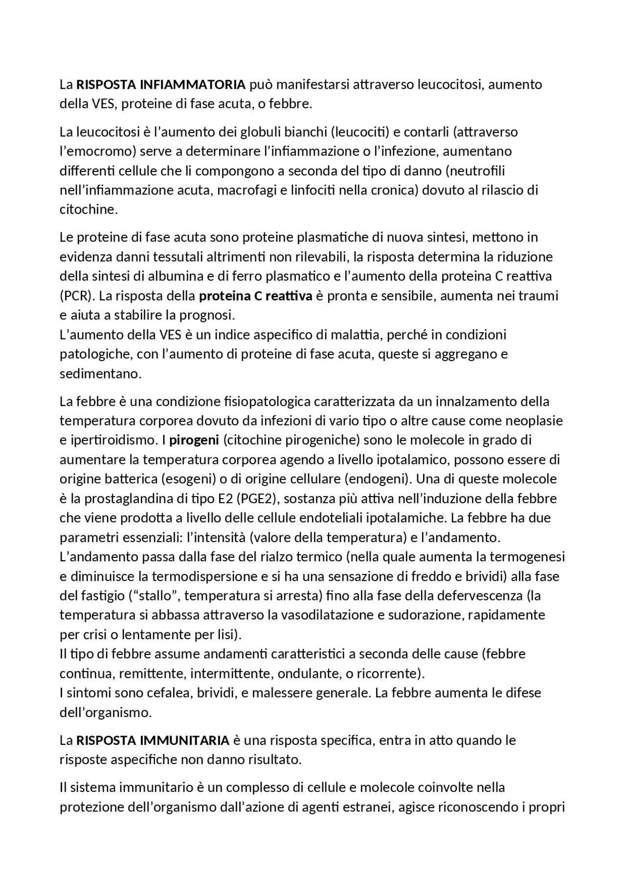 Risposta Infiammatoria E Risposta Immunitaria Docsity