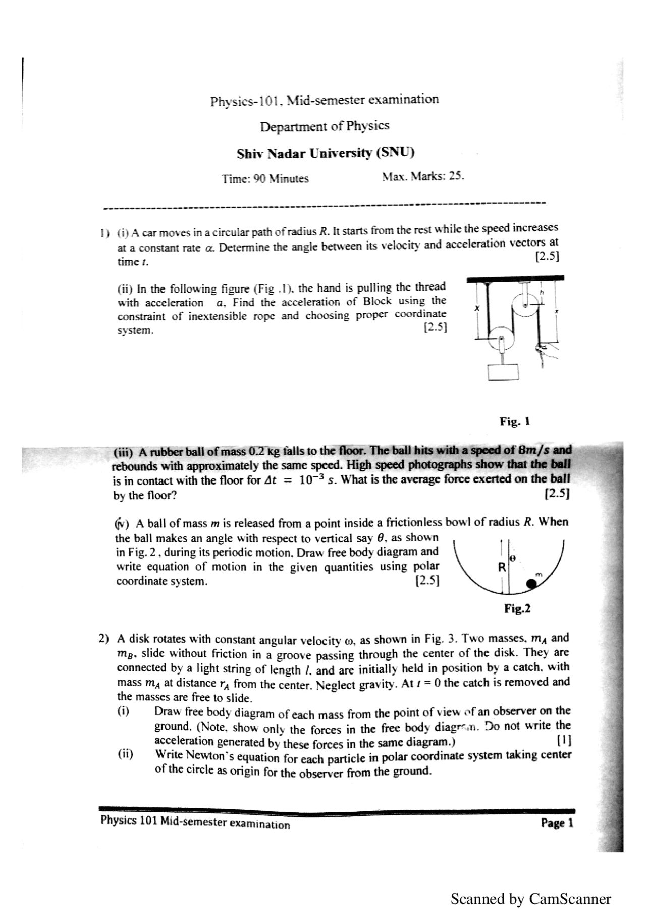PHY101 midsem paper 2017 - Docsity