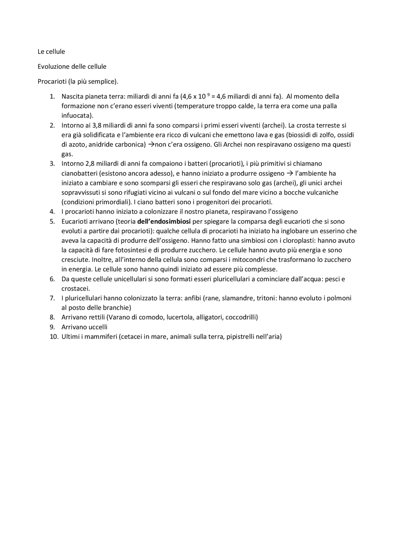 Evoluzione Delle Cellule Docsity