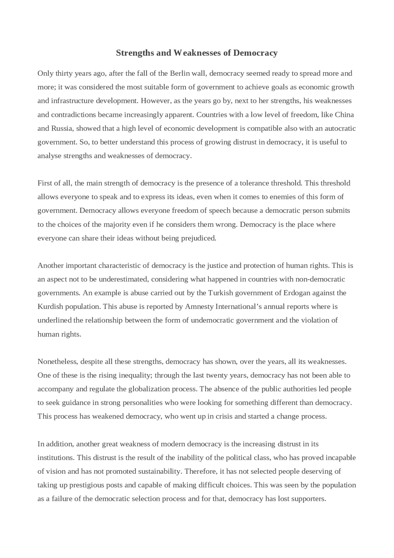 Strenghts and Weakness of democracy - Docsity